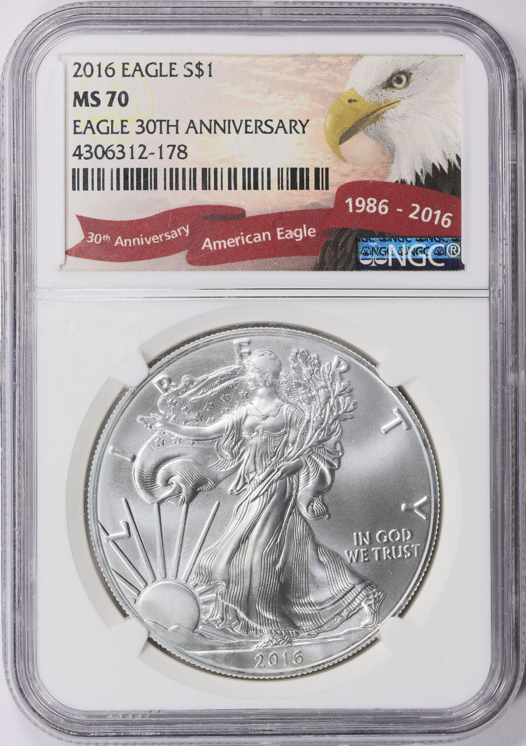 2016 $1 Silver Eagle 30th Anniversary NGC MS-70 (Eagle Label) (Item 1728495) | GreatCollections ...