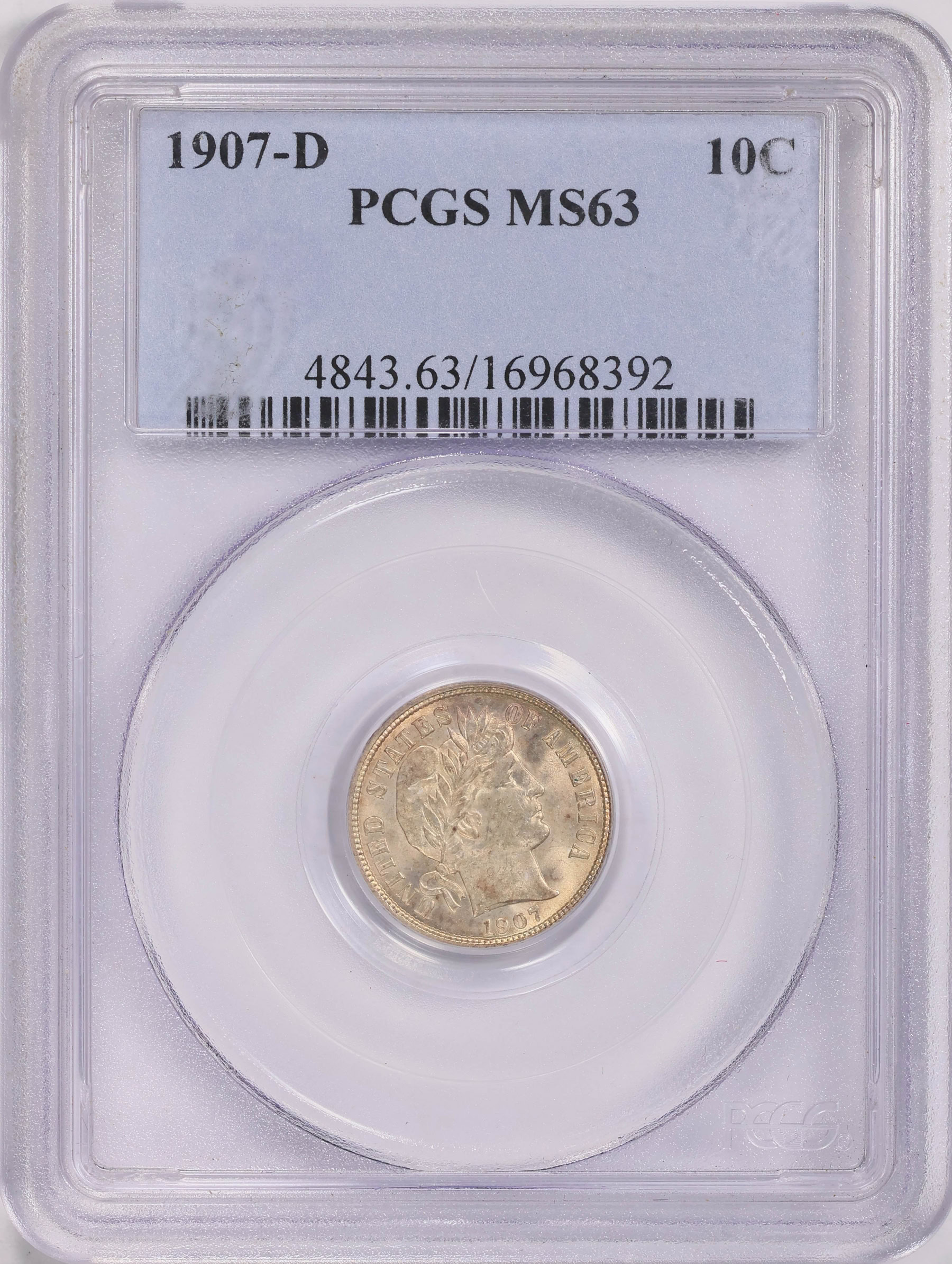1907-D Barber Dime PCGS MS-63 (Item 1728512) | GreatCollections Coin Auctions