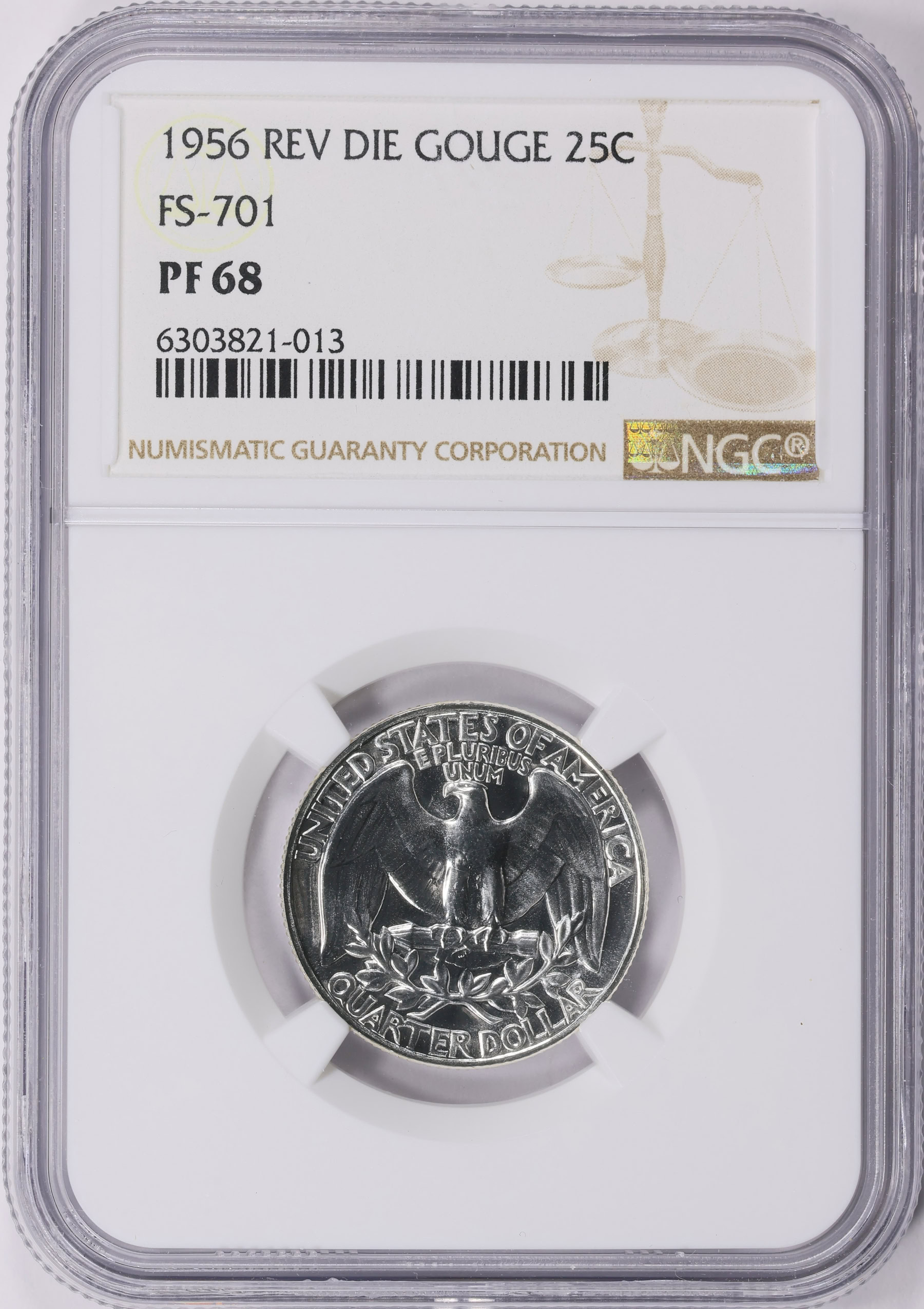 1956 Washington Quarter Reverse Die Gouge FS-701 NGC Proof-68 (Item ...