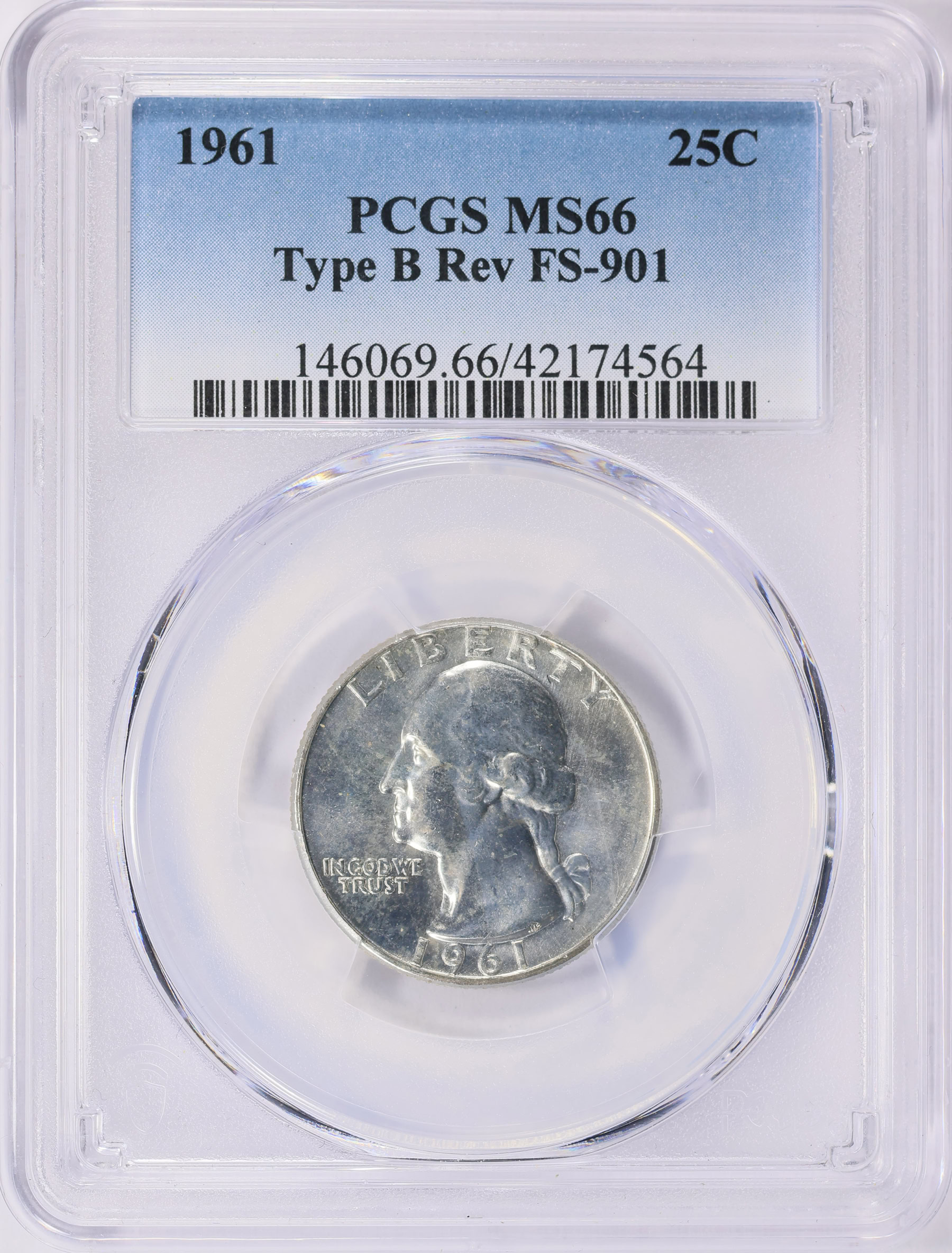 1961 Washington Quarter Type B Reverse FS-901 PCGS MS-66 (Item 1728717) | GreatCollections Coin ...