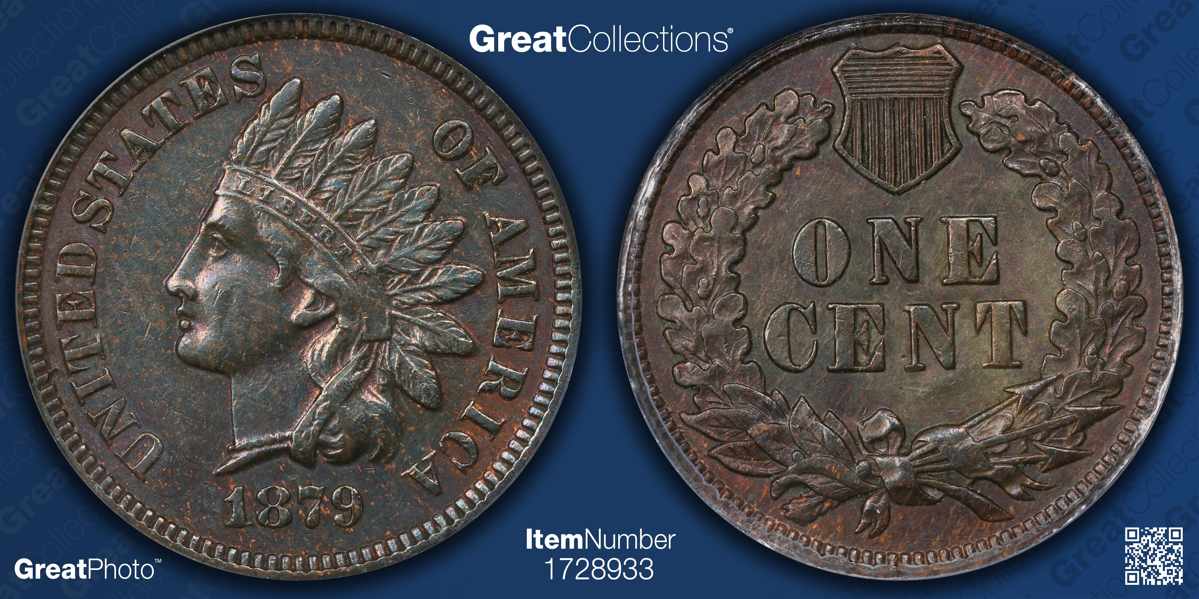 1879 Indian Cent ANACS XF-45 BN (Item 1728933) | GreatCollections Coin ...