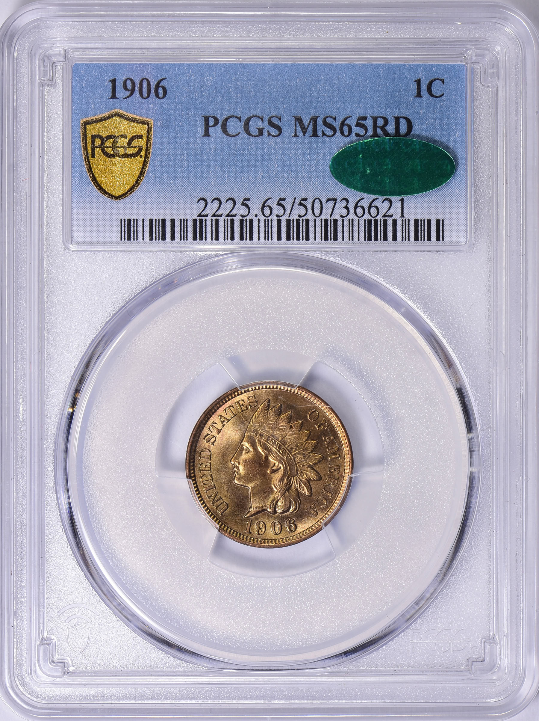 1906 Indian Cent PCGS MS-65 RD (CAC Green) (Item 1728952) | GreatCollections Coin Auctions