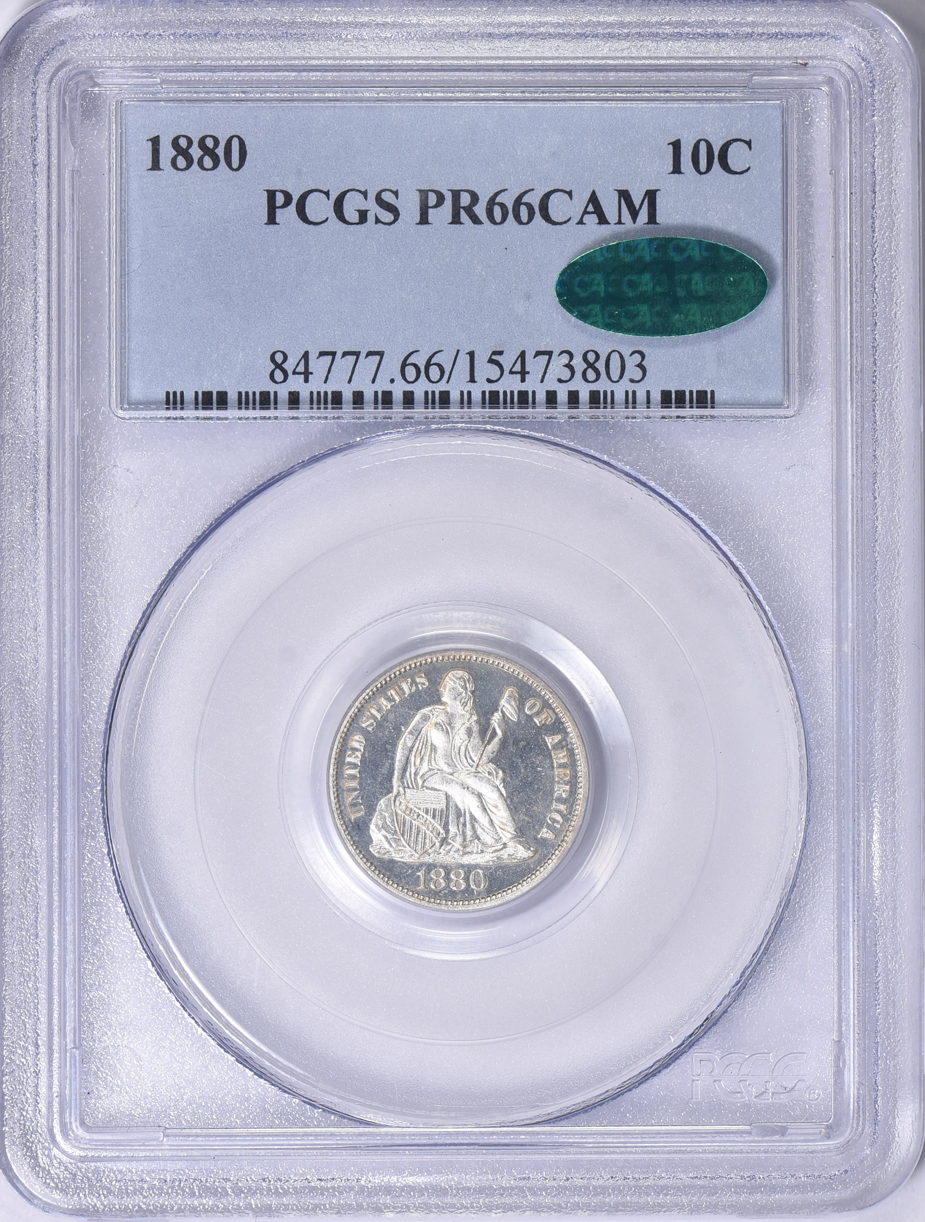 1880 Seated Liberty Dime PCGS Proof-66 CAMEO (CAC Green) (Item 1728960) | GreatCollections Coin ...