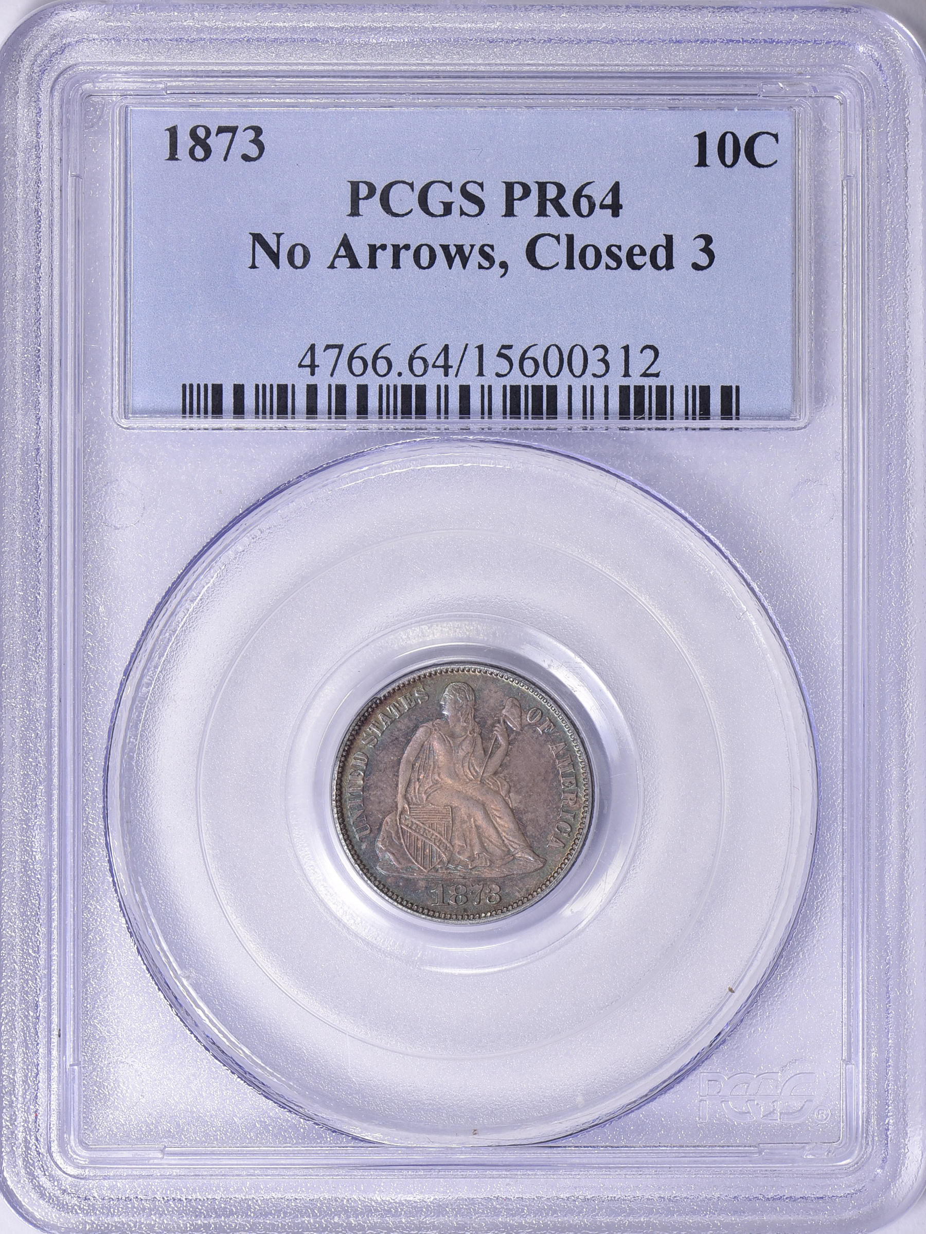 1873 Seated Liberty Dime No Arrows. Closed 3 PCGS Proof-64 (Item 1728970) | GreatCollections ...
