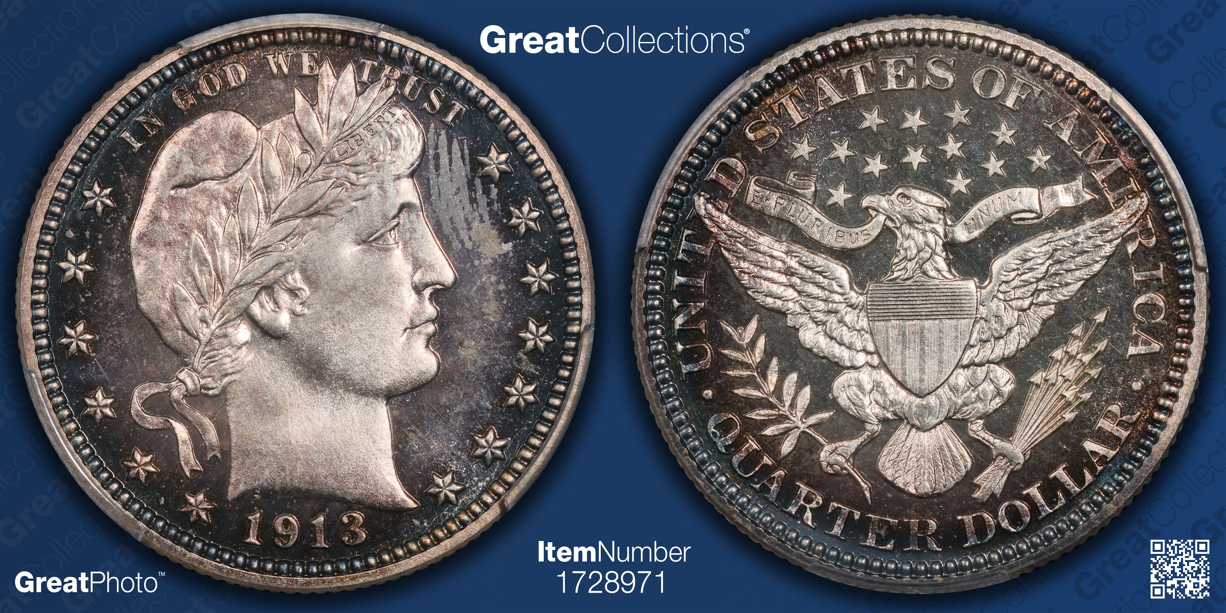 1913 Barber Quarter PCGS Proof-66 (Toned) (Item 1728971 ...
