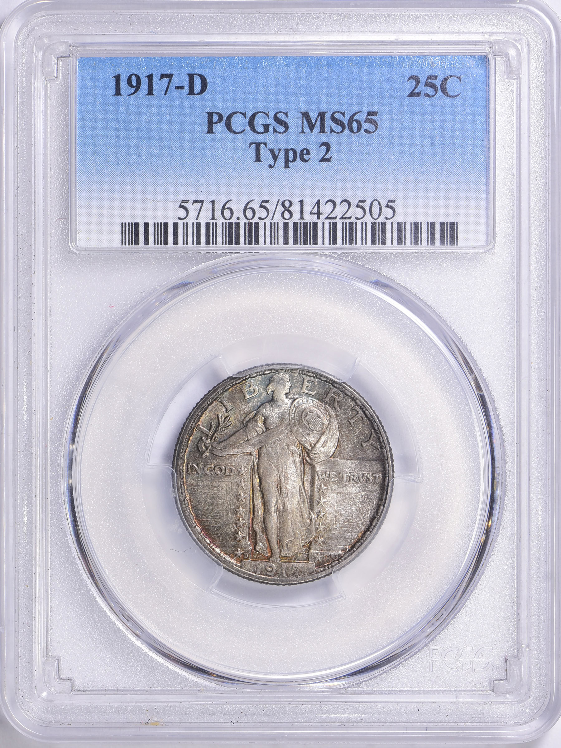 1917-D Standing Liberty Quarter Type 2 PCGS MS-65 (Toned) (Item 1728973 ...