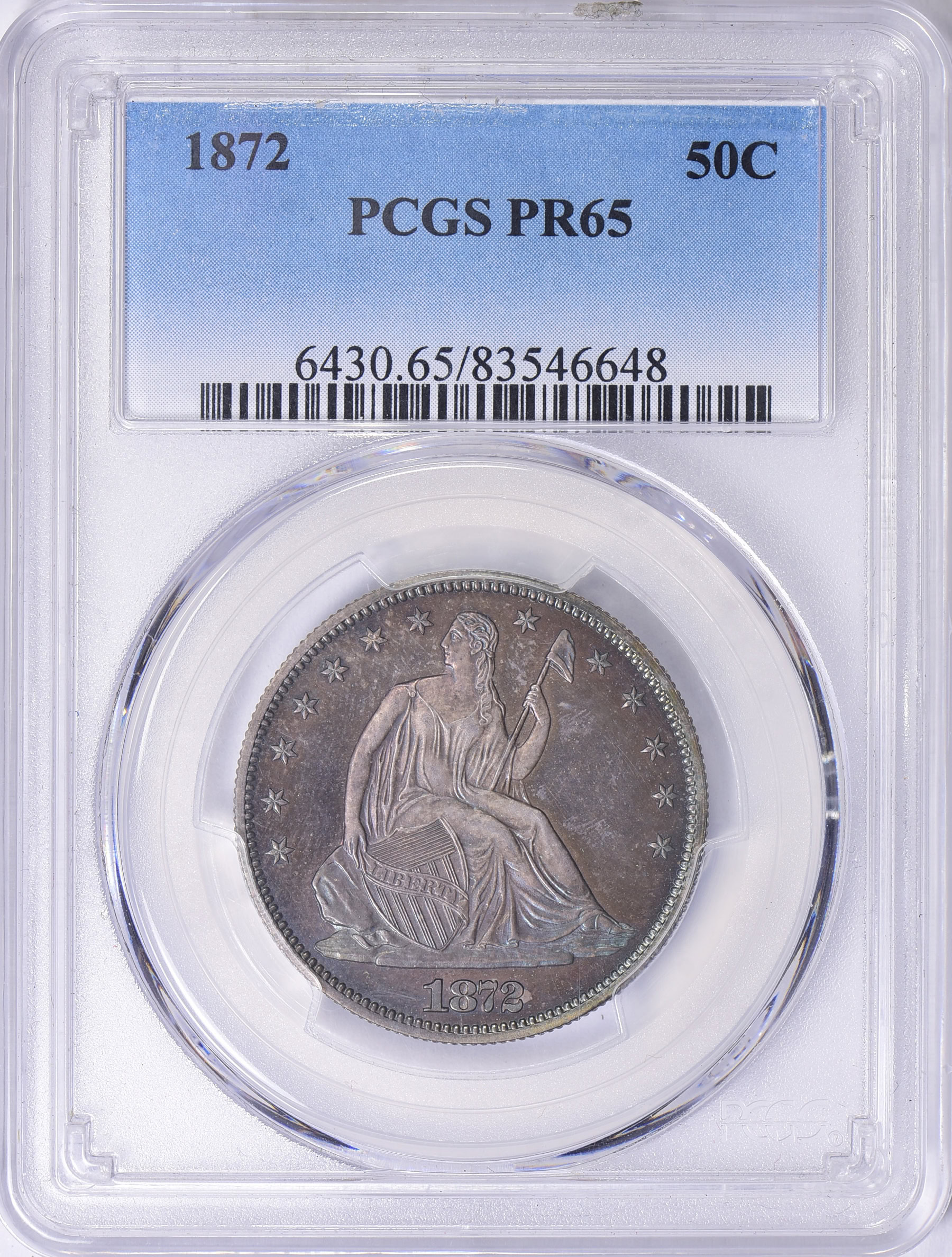 1872 Seated Liberty Half Dollar PCGS Proof-65 (Toned) (Item 1728976) | GreatCollections Coin ...