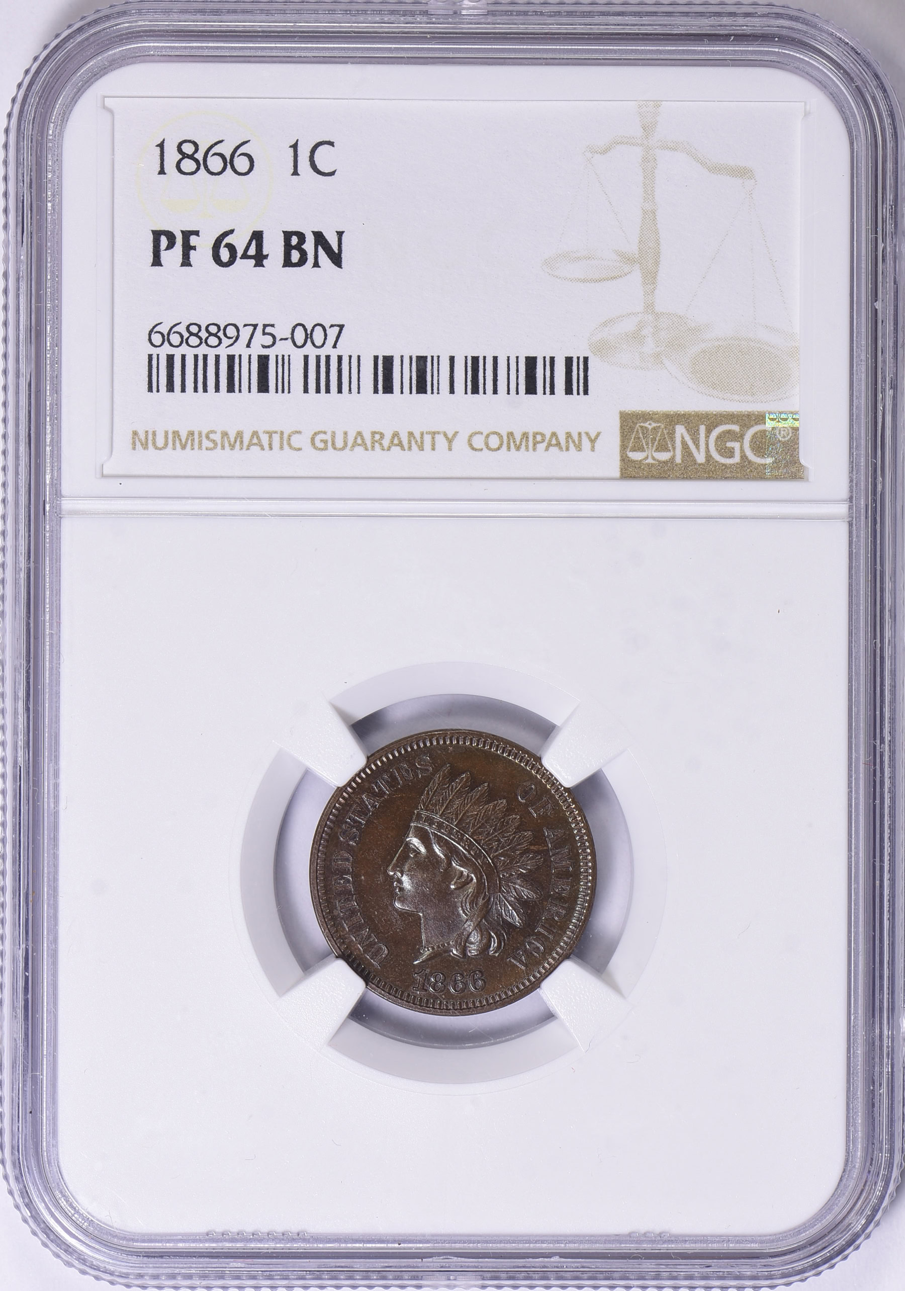 1866 Indian Cent NGC Proof-64 BN (Toned) (Item 1728991 ...