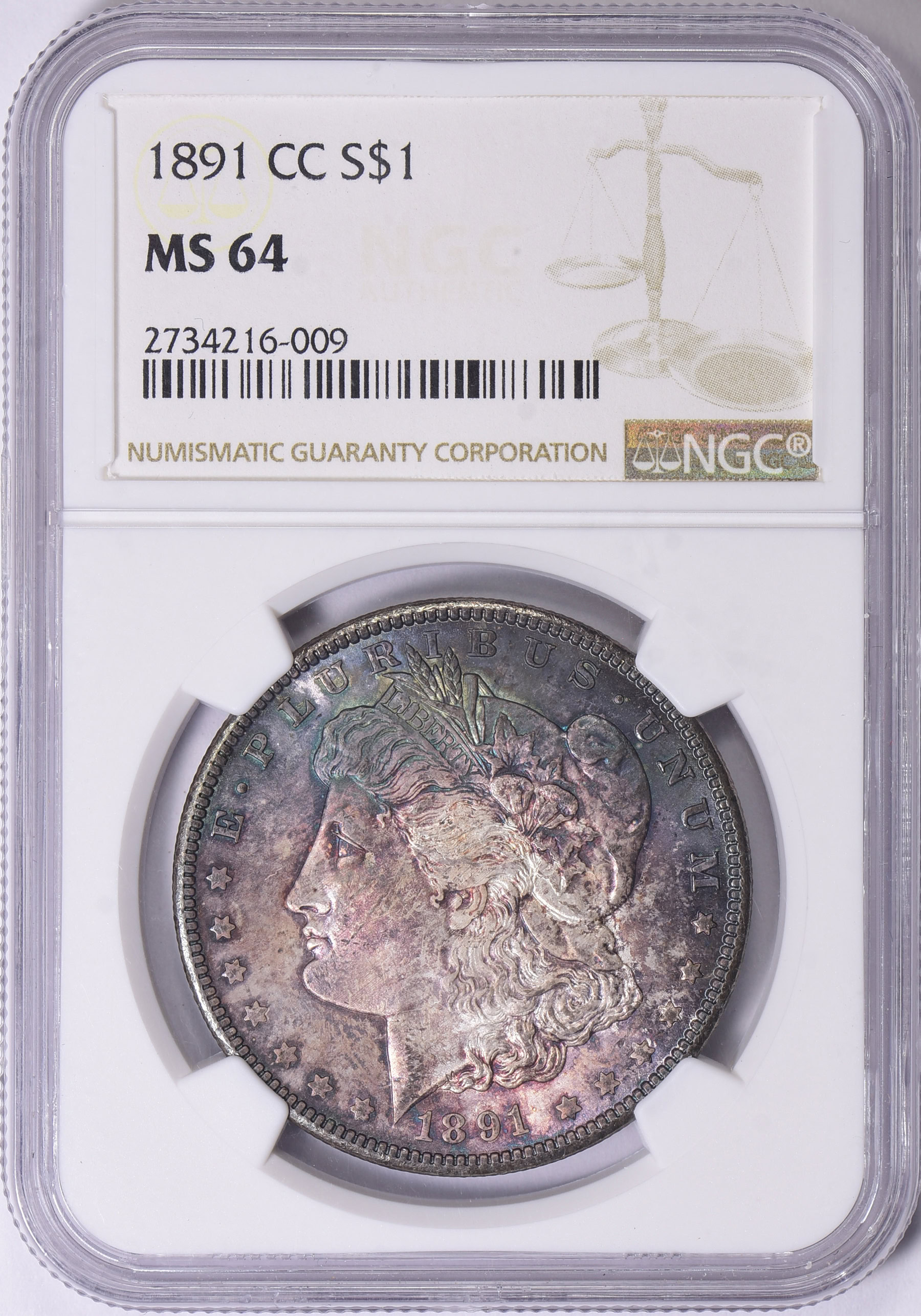 1891-CC Morgan Silver Dollar NGC MS-64 (Toned) (Item 1729003) | GreatCollections Coin Auctions