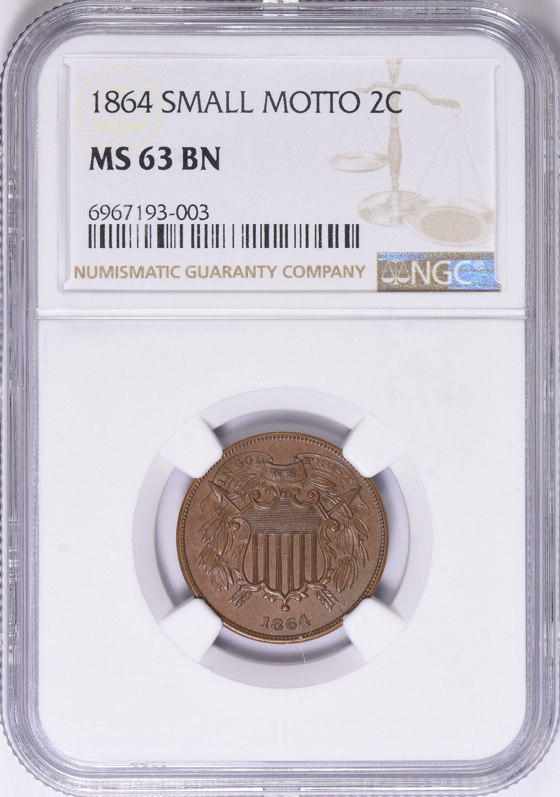 1864 Two-Cent Piece Small Motto NGC MS-63 BN (Item 1729020 ...