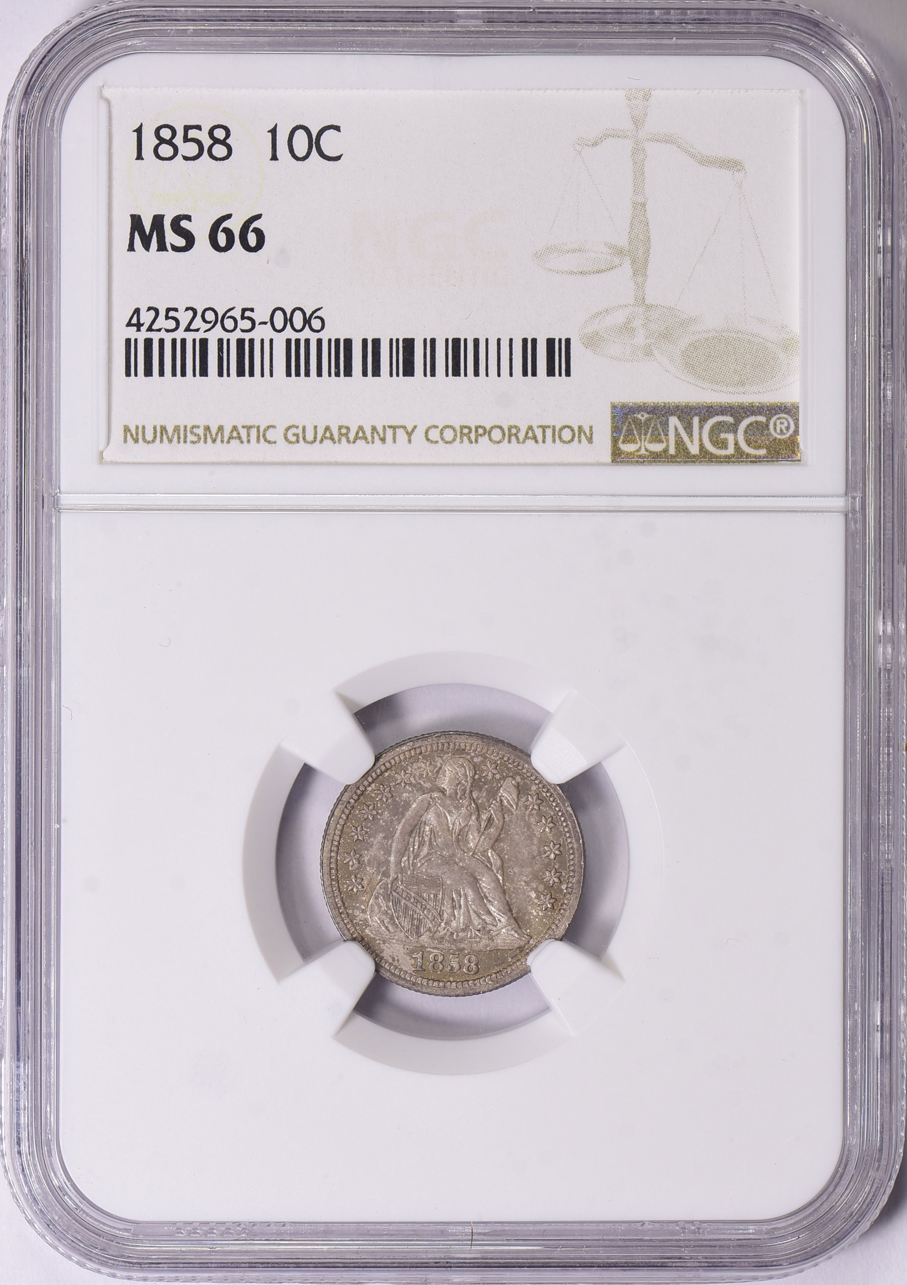1858 Seated Liberty Dime NGC MS-66 (Toned) (Item 1729039) | GreatCollections Coin Auctions
