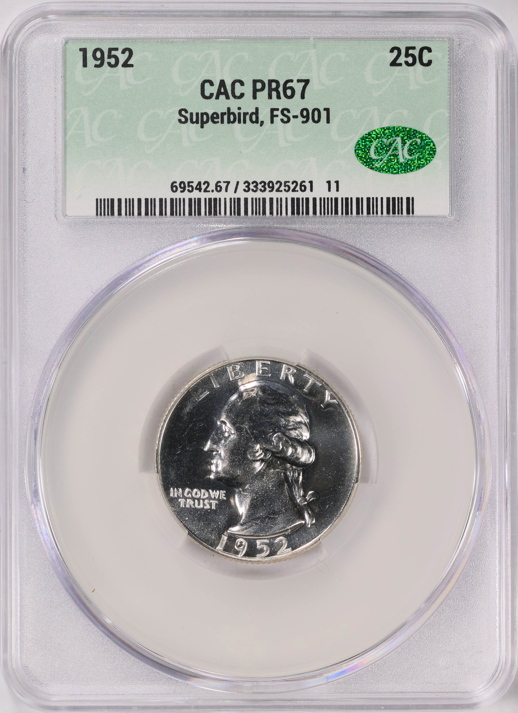 1952 Washington Quarter Superbird FS-901 CACG Proof-67 (Item 1729049 ...