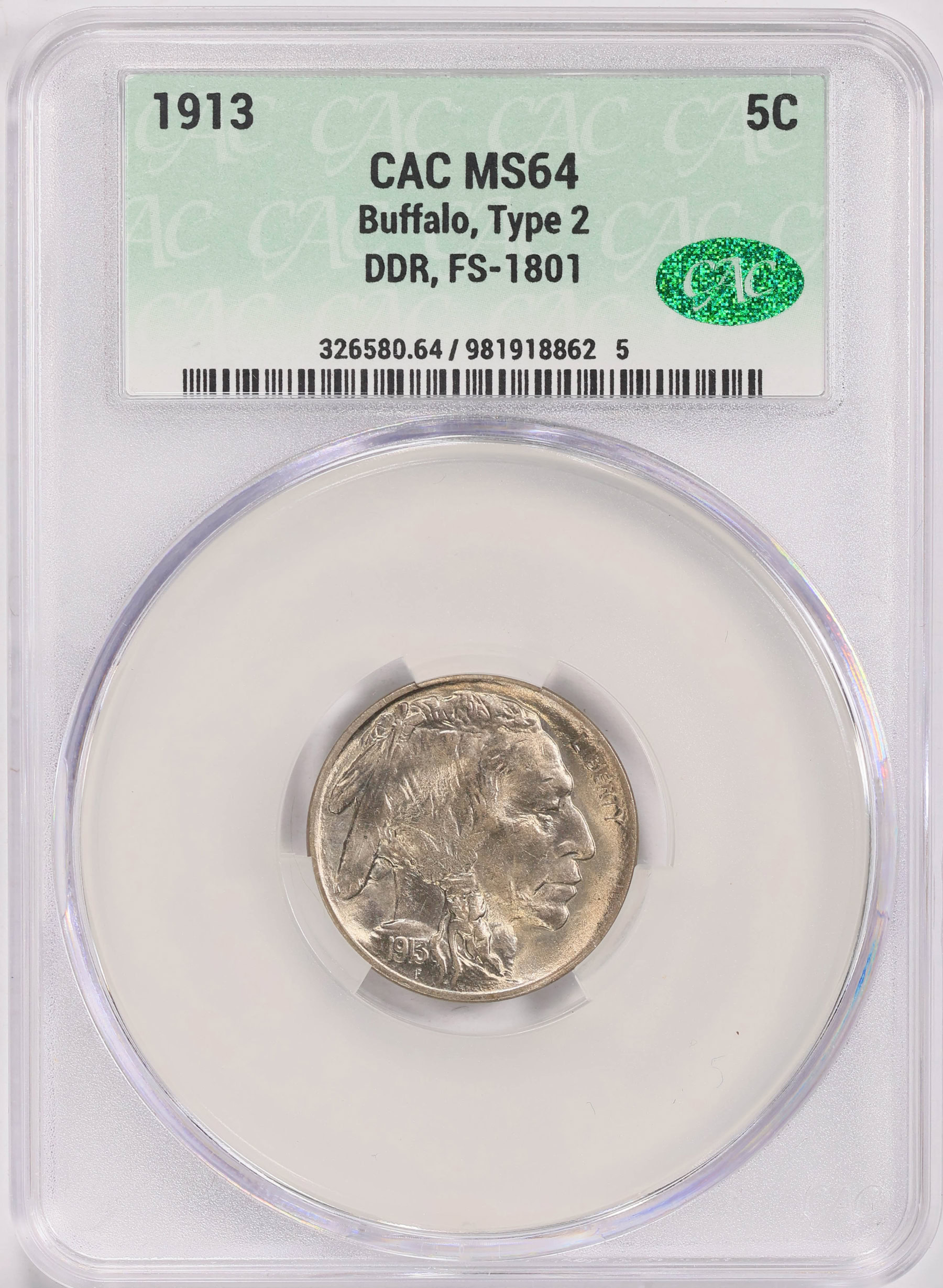1913 Buffalo Nickel Type 2 DDR FS-1801 CACG MS-64 (Item 1729054) | GreatCollections Coin Auctions
