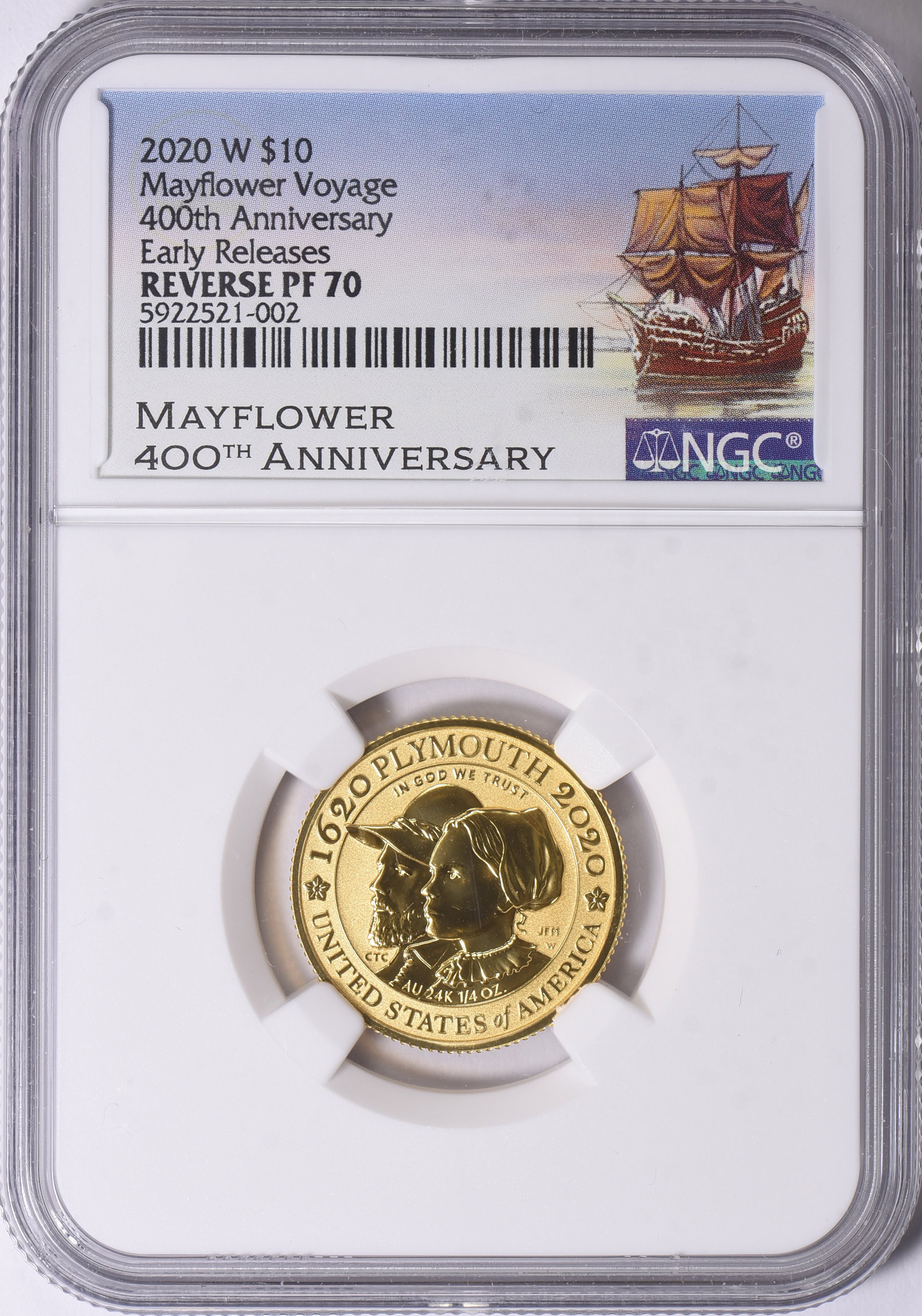 2020-W Mayflower Voyage 400th Anniversary Gold $10 Reverse Proof Early ...