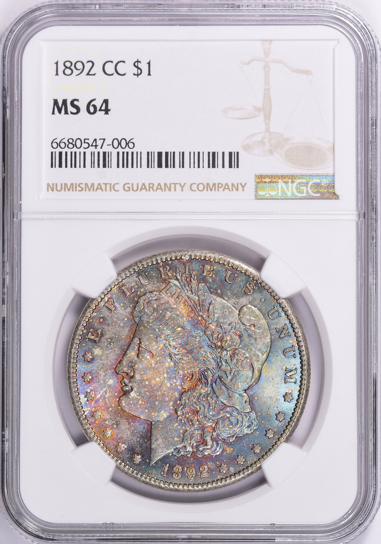 1892-CC Morgan Silver Dollar NGC MS-64 (Toned) (Item 1729264) | GreatCollections Coin Auctions