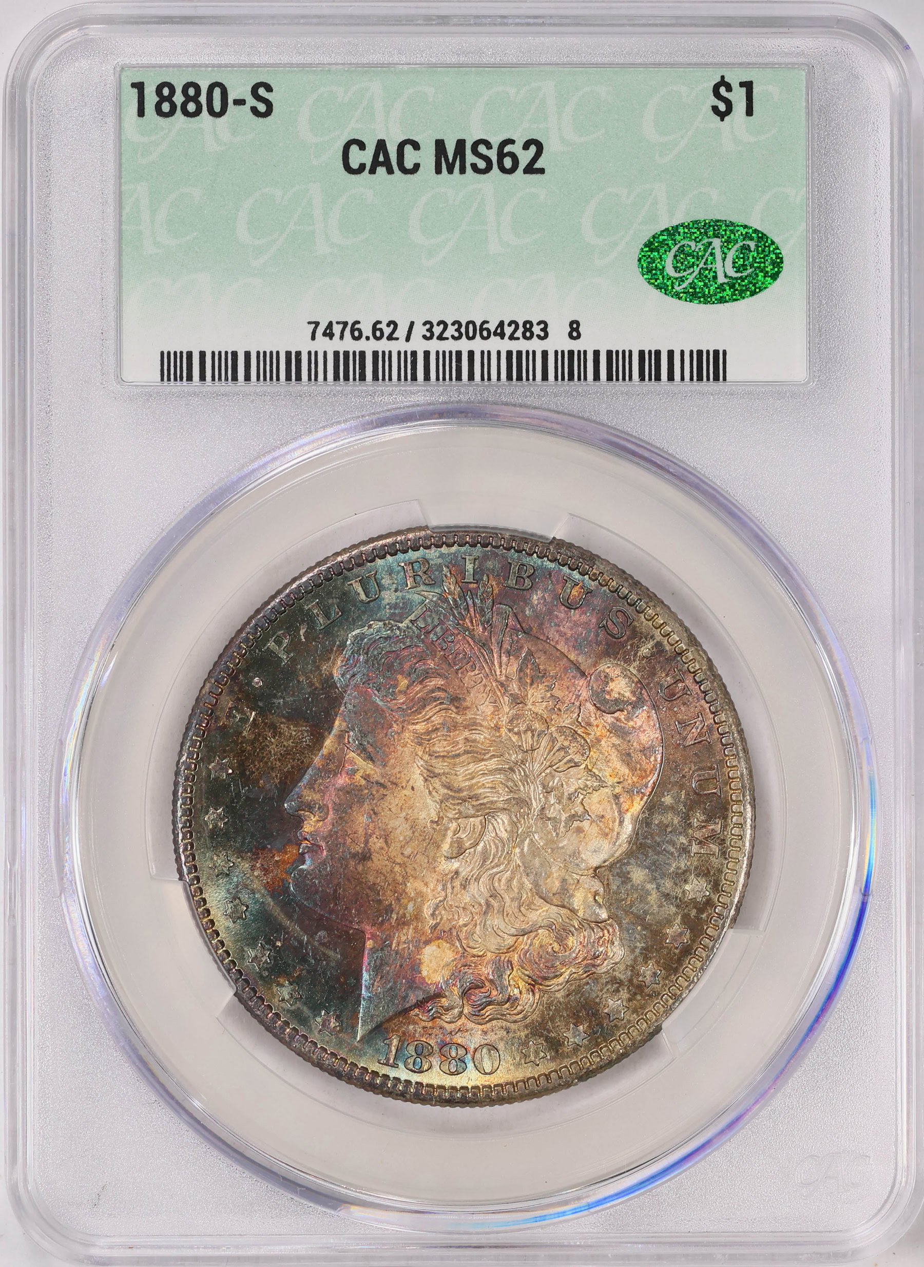 1880-S Morgan Silver Dollar CACG MS-62 (Toned) (Item 1729279) | GreatCollections Coin Auctions