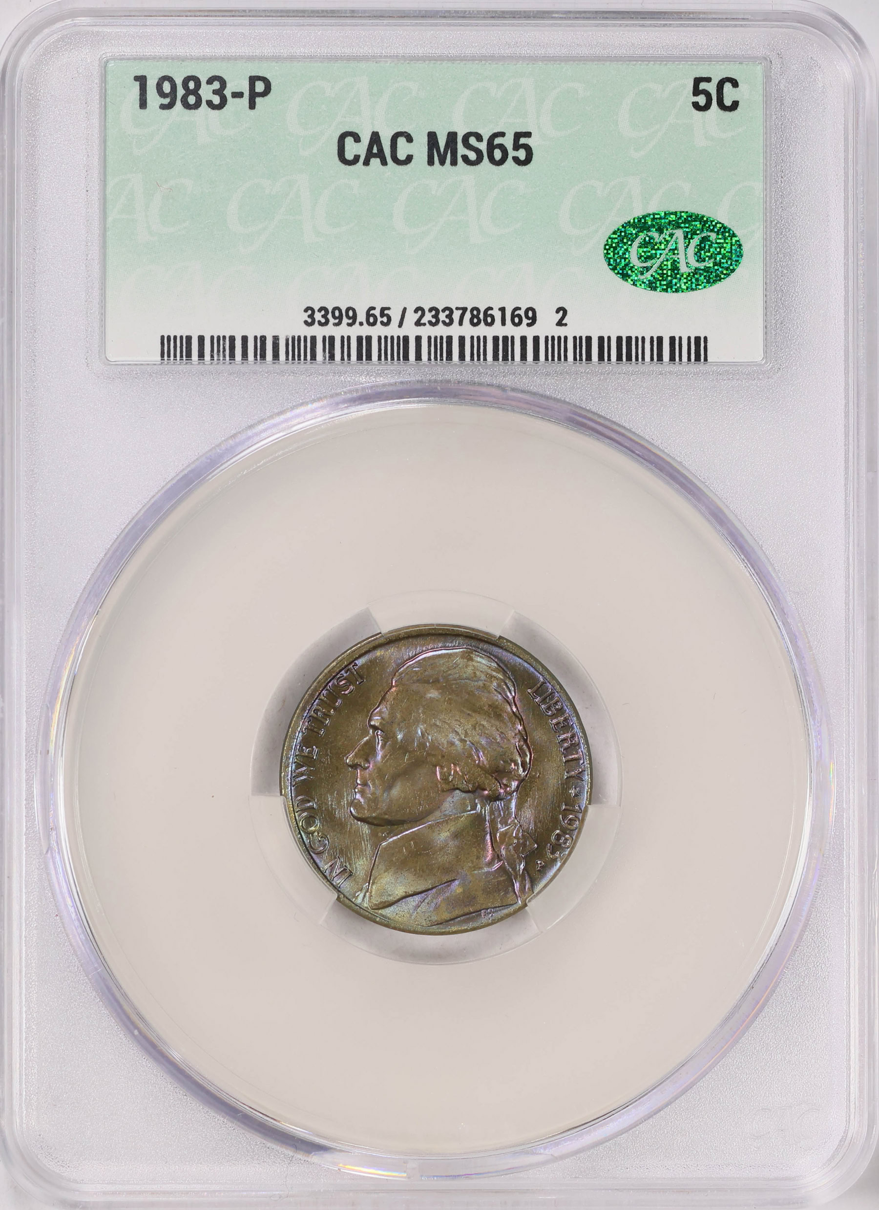 1983-P Jefferson Nickel CACG MS-65 (Toned) (Item 1729280 ...