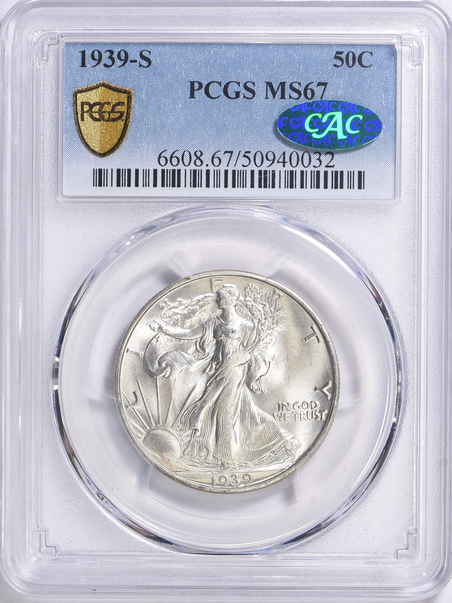 1939-S Walking Liberty Half Dollar PCGS MS-67 (CAC Green) (Item 1729312) | GreatCollections Coin ...
