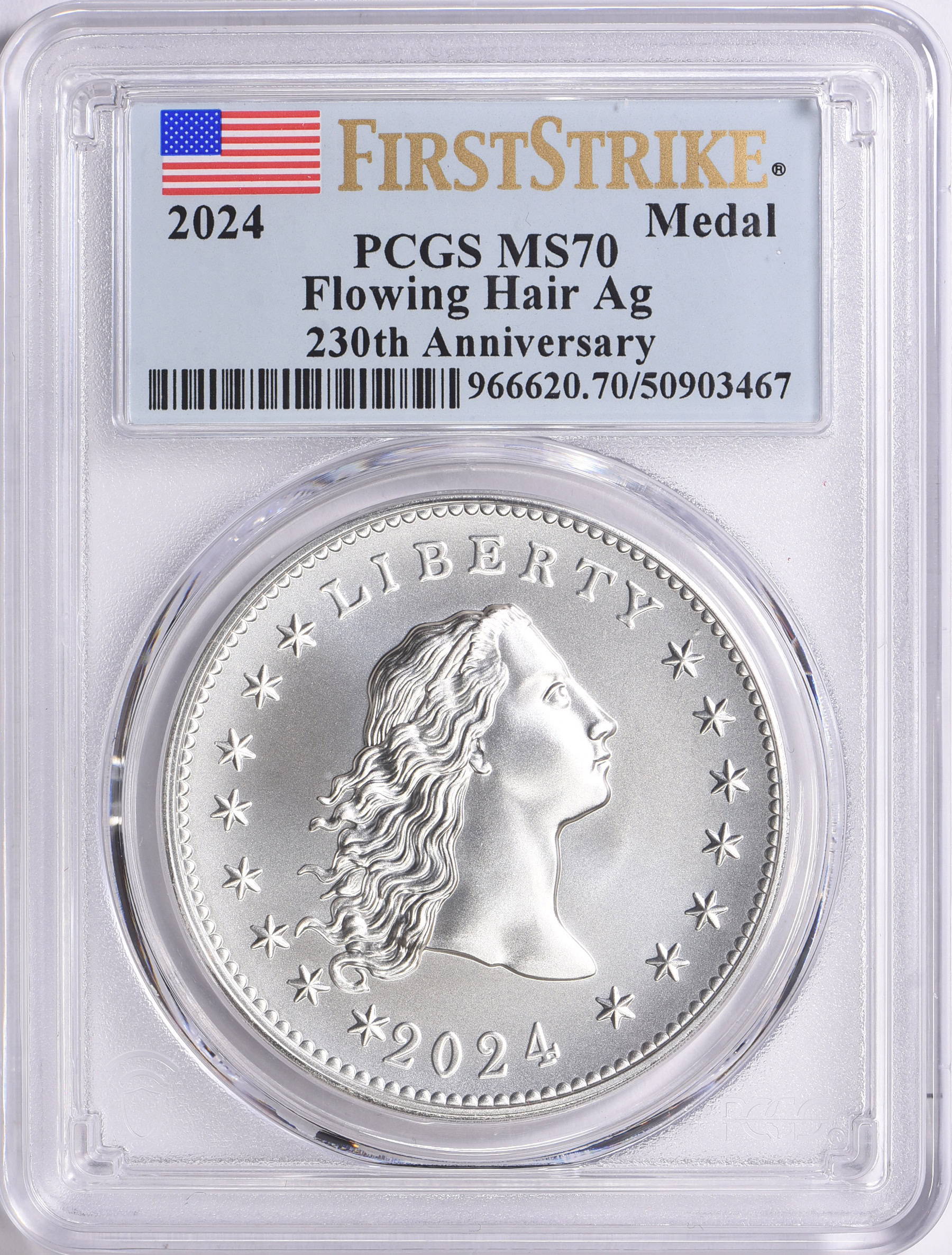 2024 U.S. Mint Medal Flowing Hair Silver First Strike PCGS MS-70 | PCGS ...