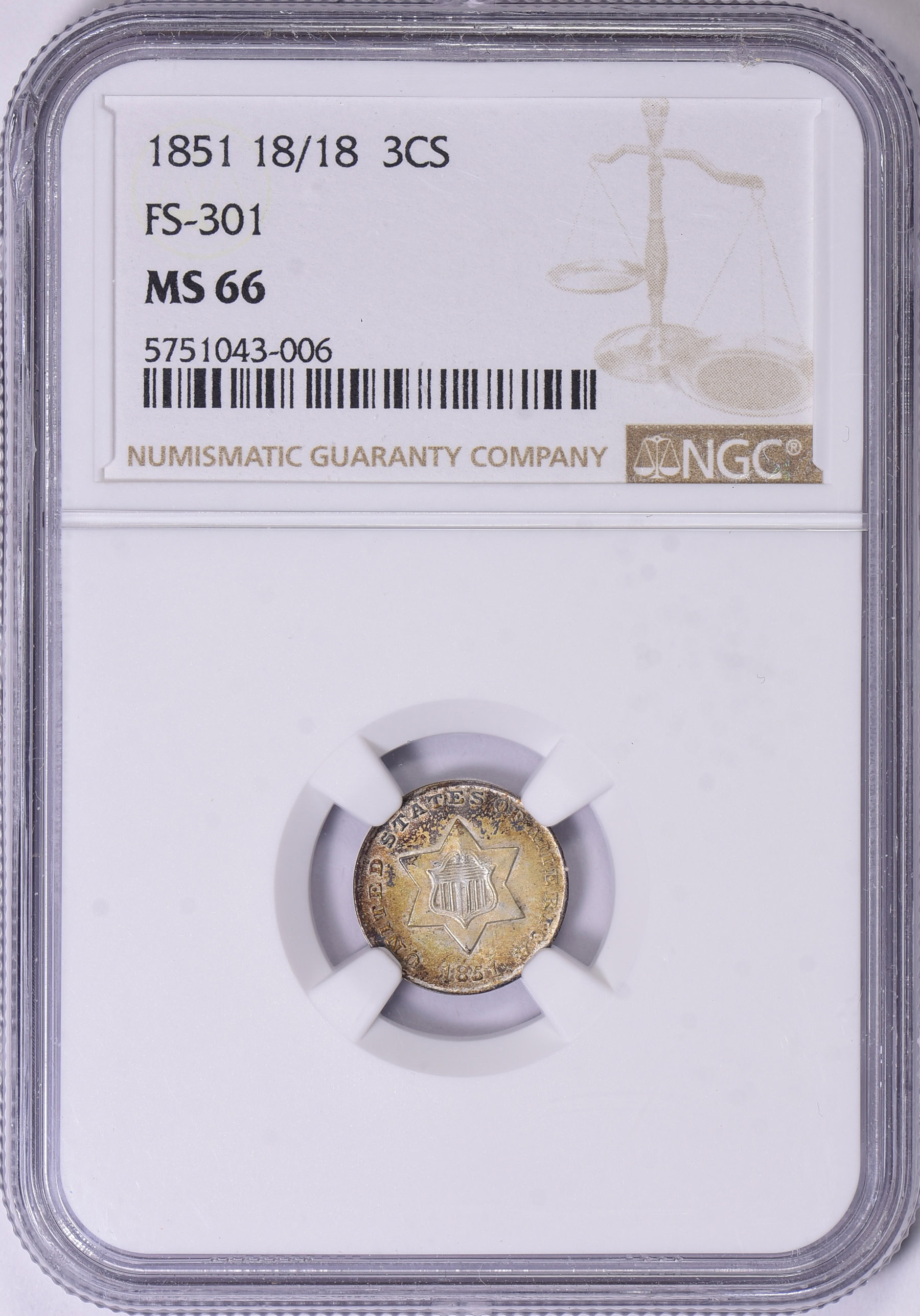 1851 18/18 Silver Three-Cent Piece FS-301 NGC MS-66 (Item 1729353 ...