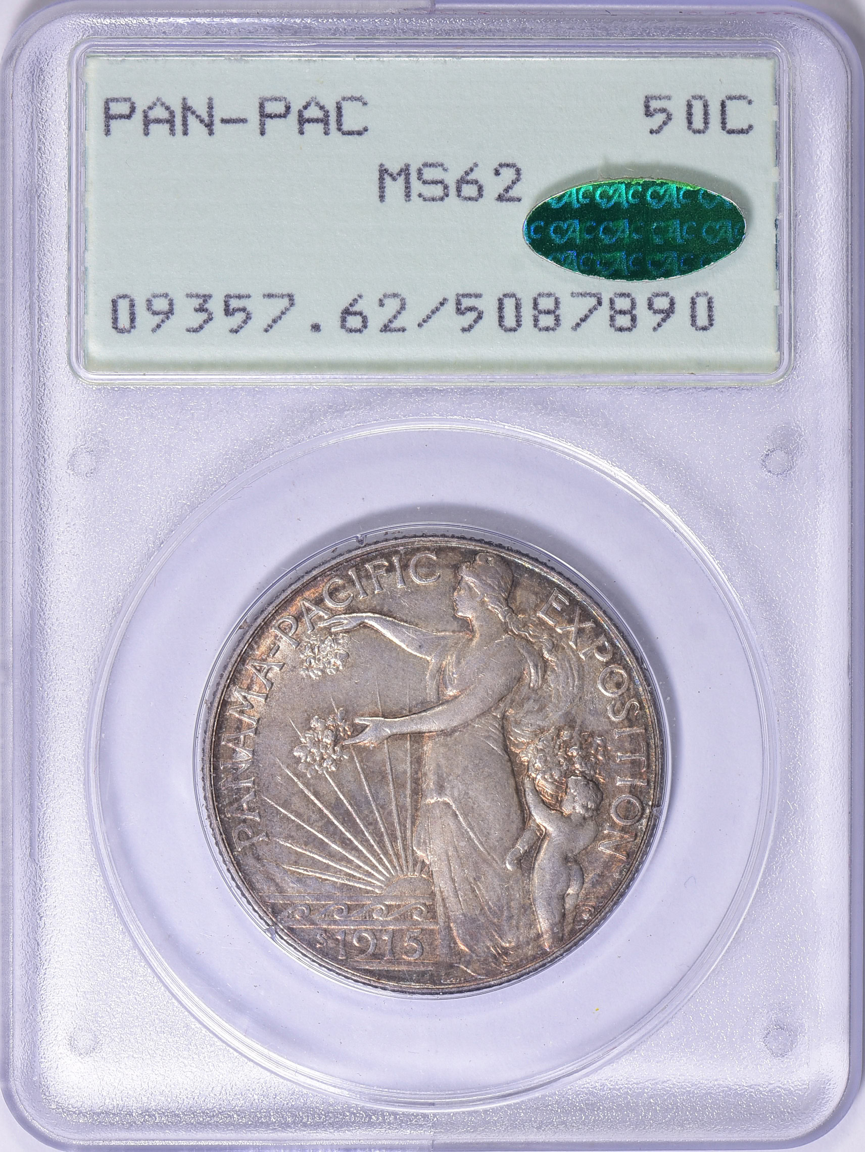 1915-S Panama-Pacific Exposition Half Dollar PCGS MS-62 (CAC Green) OGH (1st Gen) (Toned) (Item ...