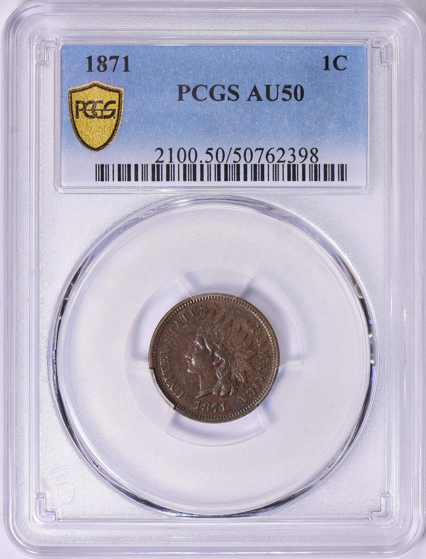 1871 Indian Cent PCGS AU-50 BN (Item 1729393) | GreatCollections Coin Auctions