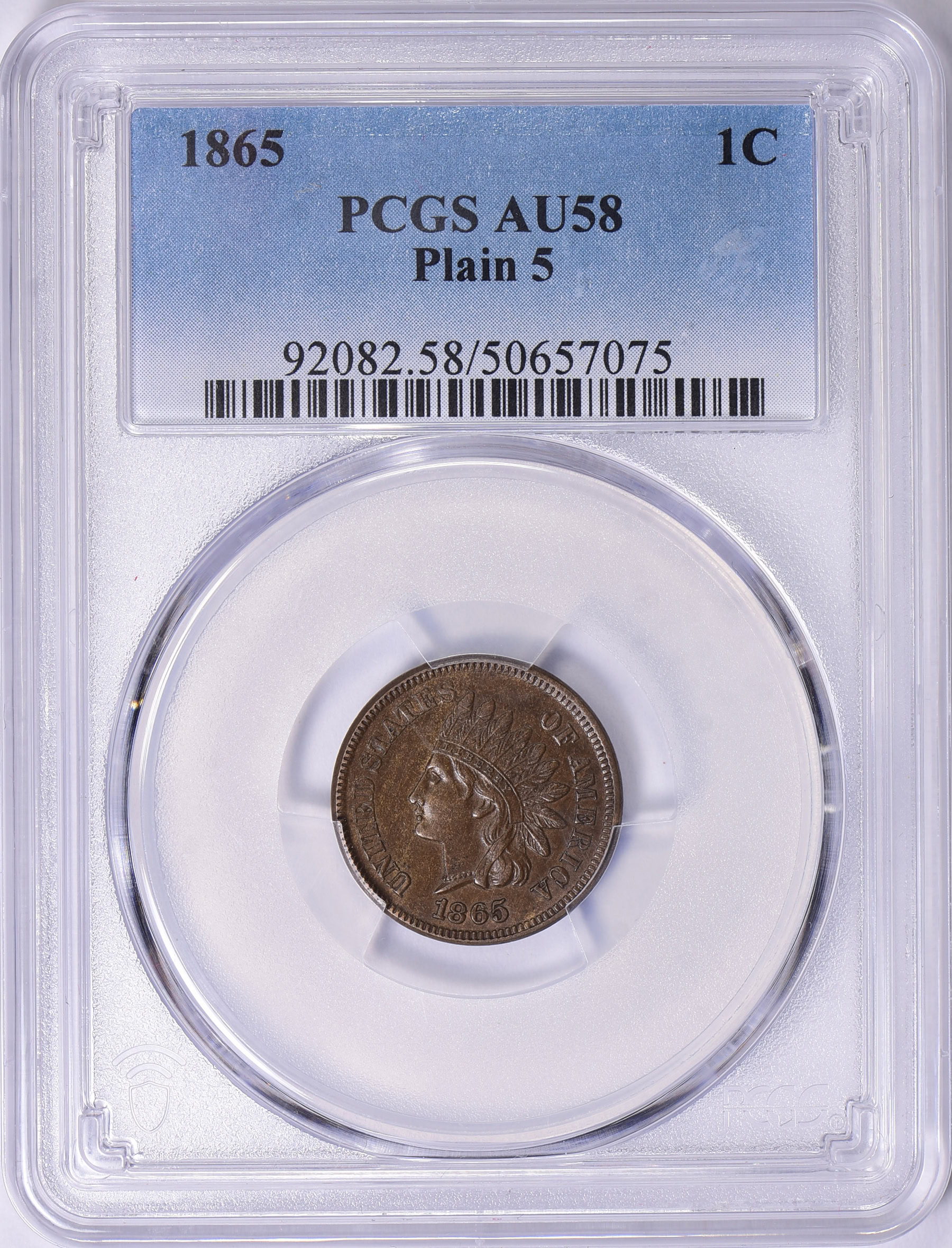 1865 Indian Cent Plain 5 PCGS AU-58 BN (Item 1729411) | GreatCollections Coin Auctions