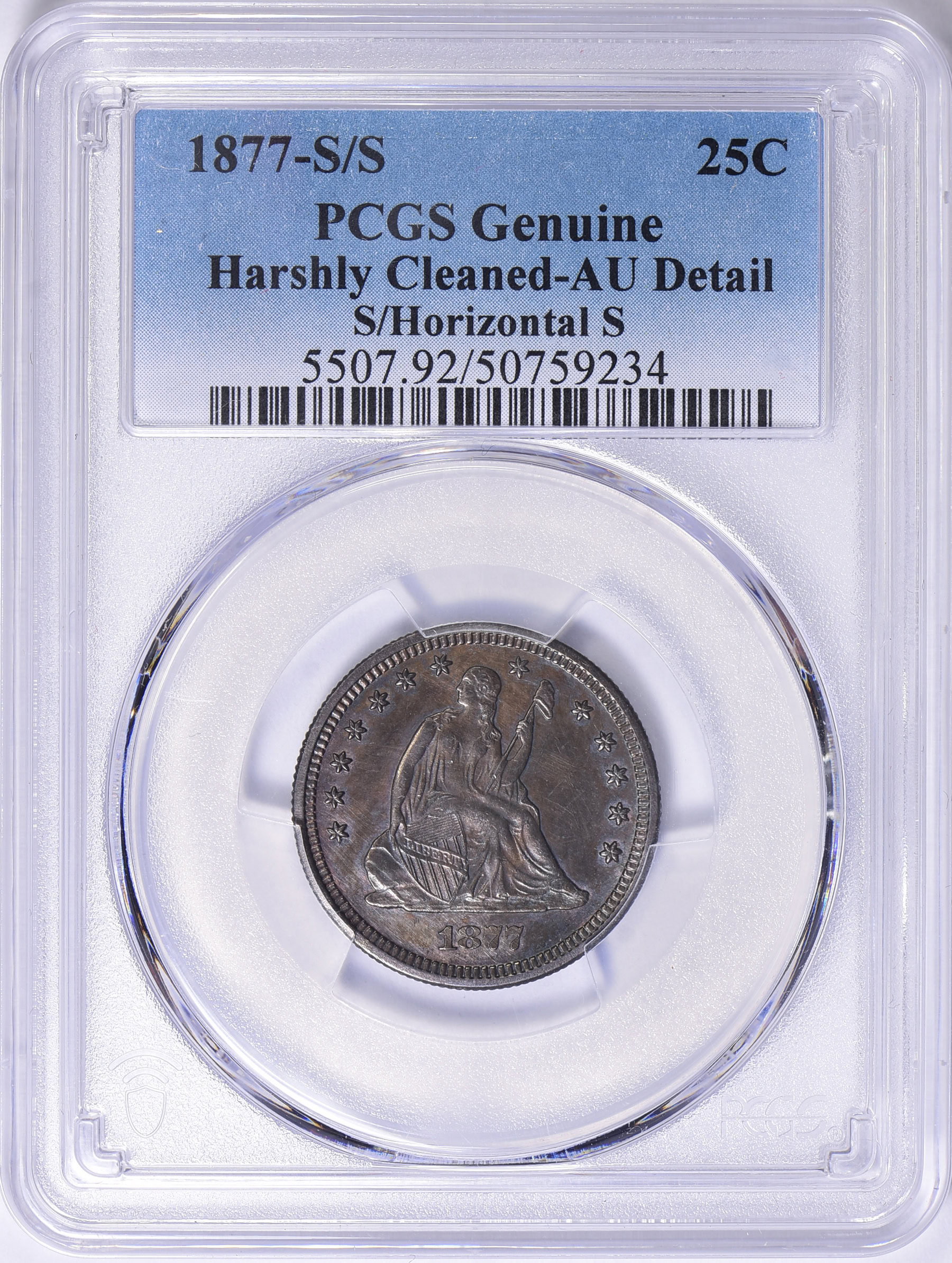 1877-S Seated Liberty Quarter S/Horizontal S PCGS Genuine AU Details (Item 1729439 ...