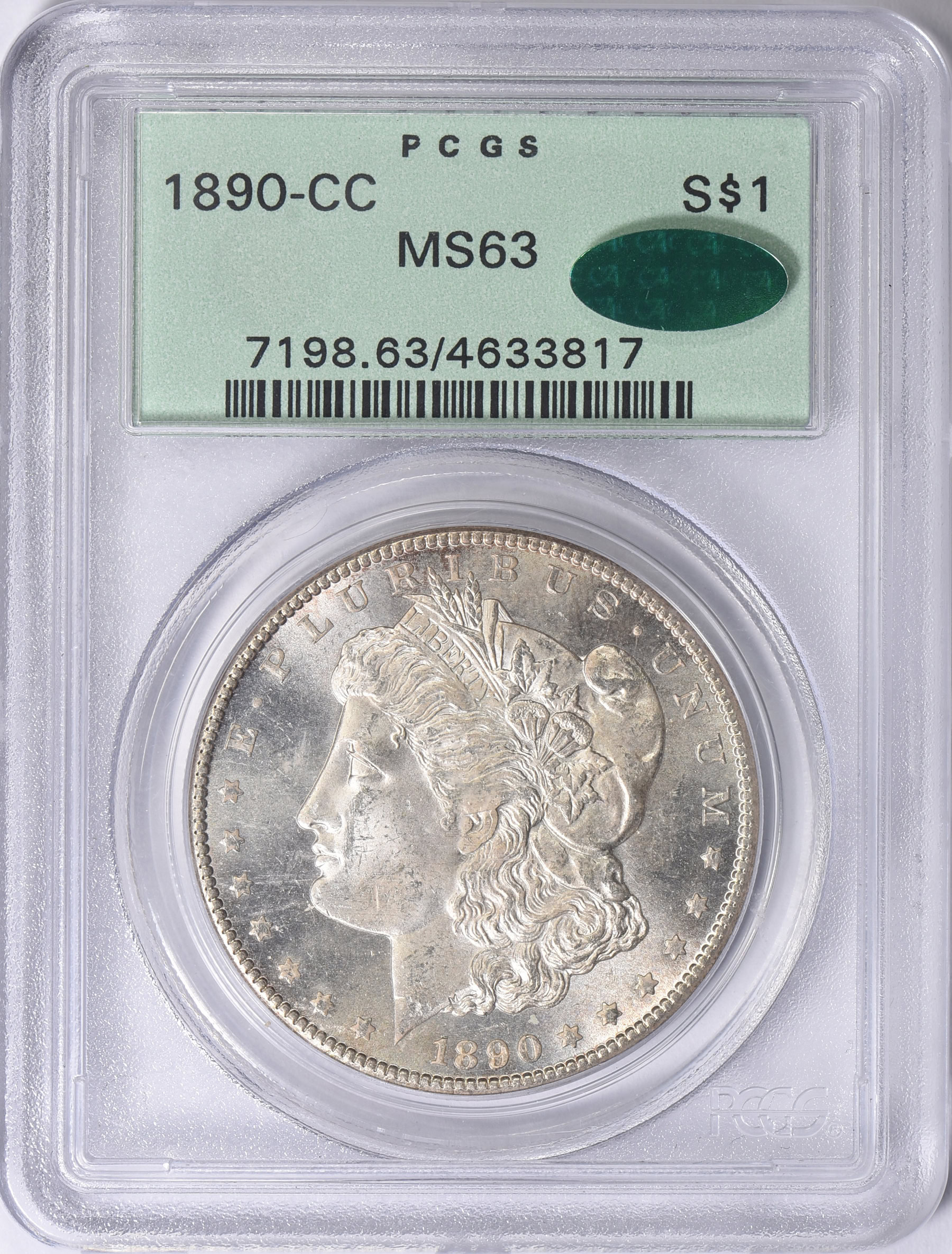 1890-CC Morgan Silver Dollar PCGS MS-63 (CAC Green) OGH (Item 1729487) | GreatCollections Coin ...