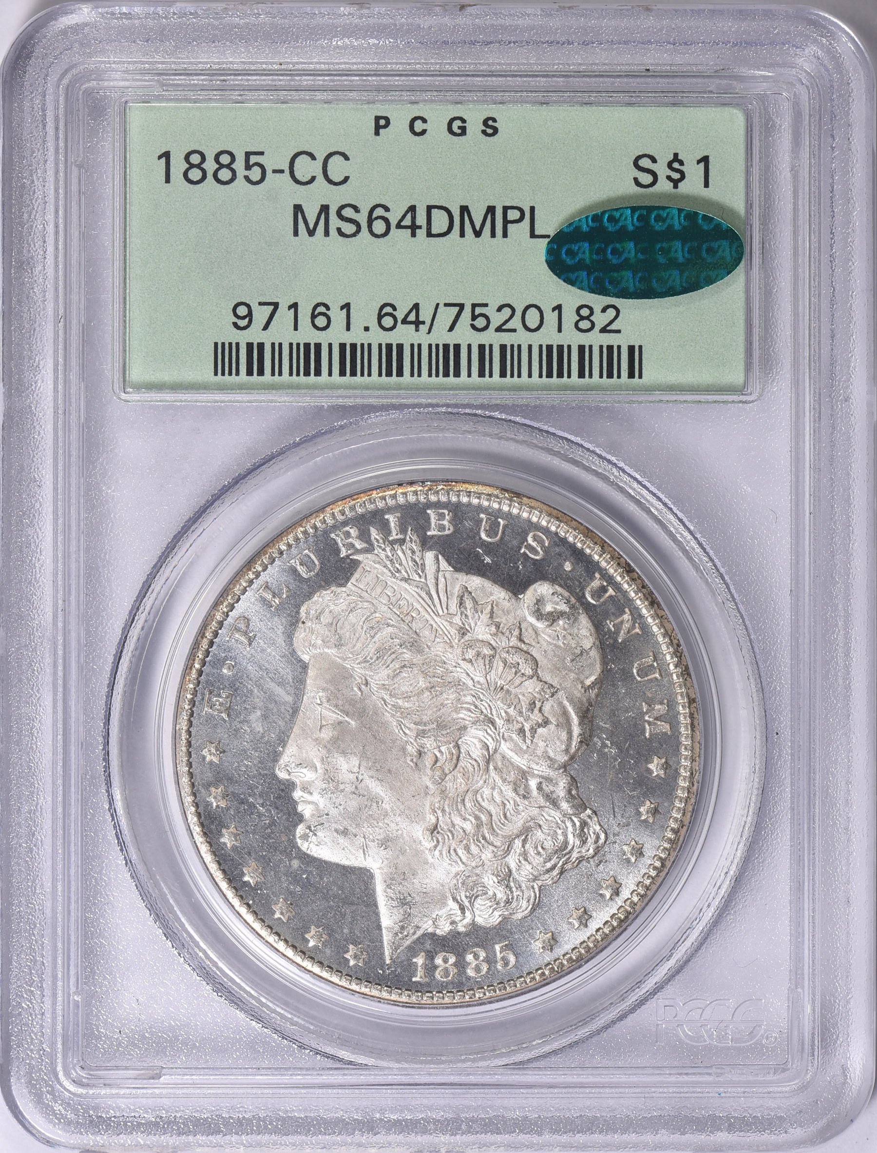 1885-CC Morgan Silver Dollar PCGS MS-64 DMPL (CAC Green) OGH (Item 1729495) | GreatCollections ...