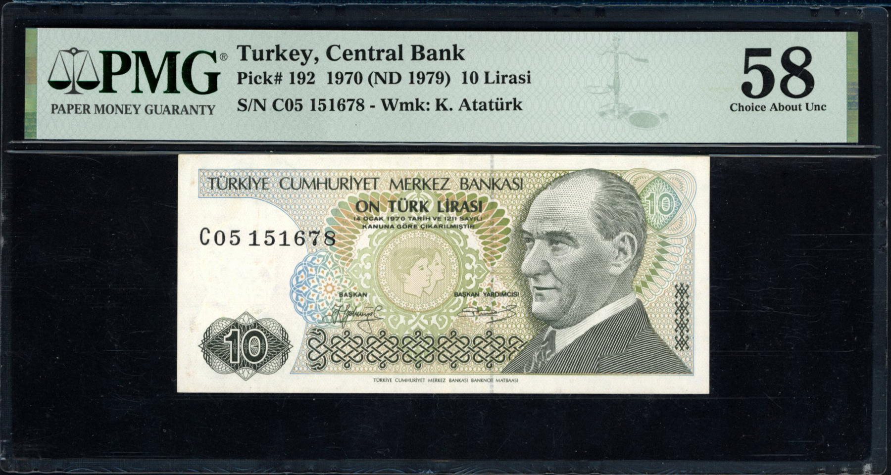 Turkey 1970 (ND 1979) 10 Lirasi Central Bank Note SCWPM-192 PMG Choice ...