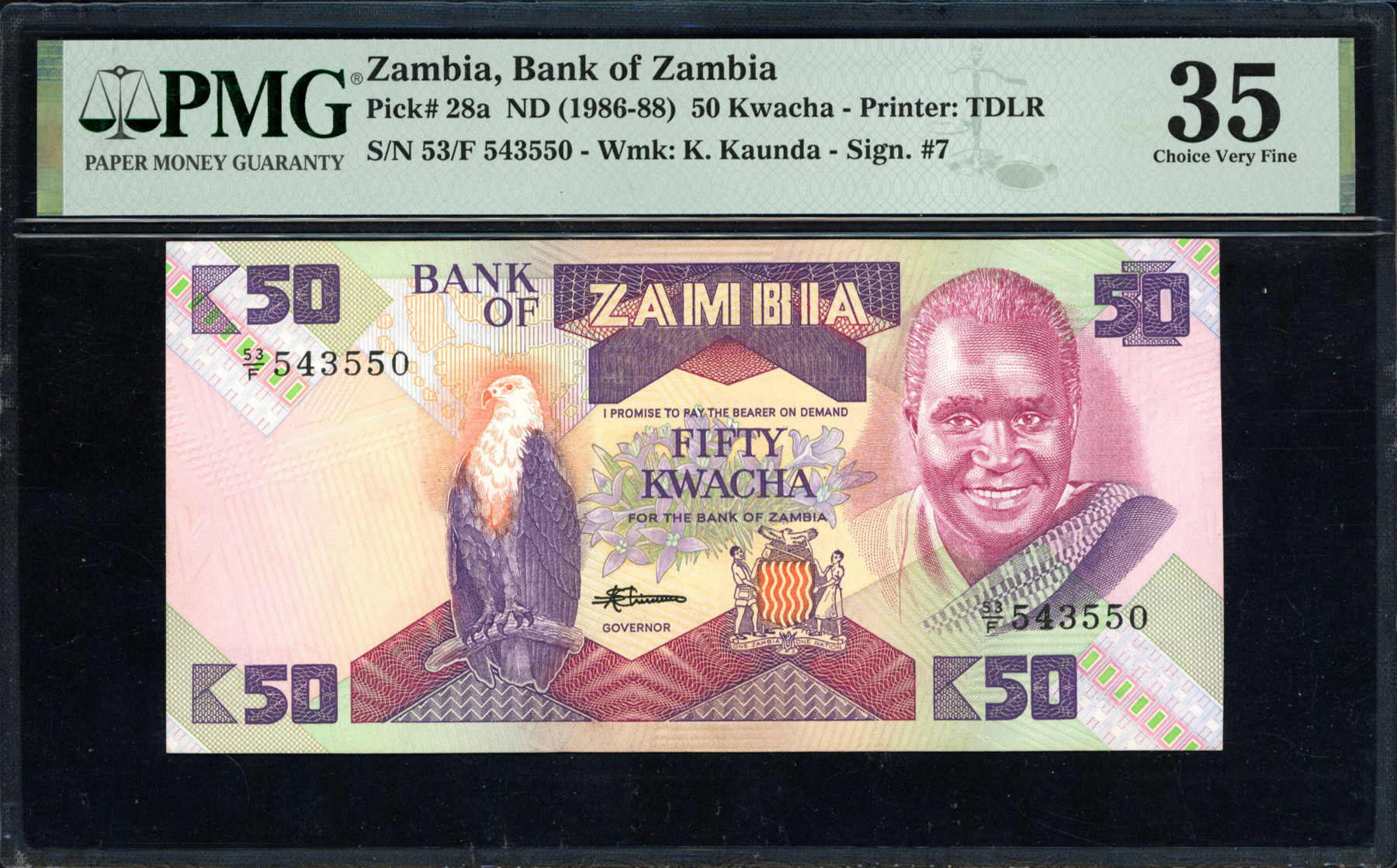 Zambia ND (1986-88) 50 Kwacha Bank of Zambia Note SCWPM-28a PMG Choice ...