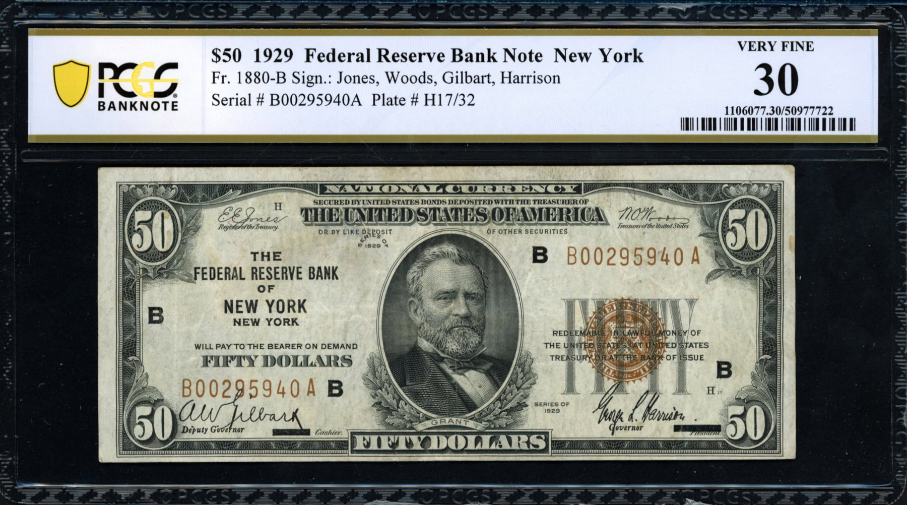 Fr. 1880-B (BA Block) 1929 $50 New York Federal Reserve Bank Note Jones ...
