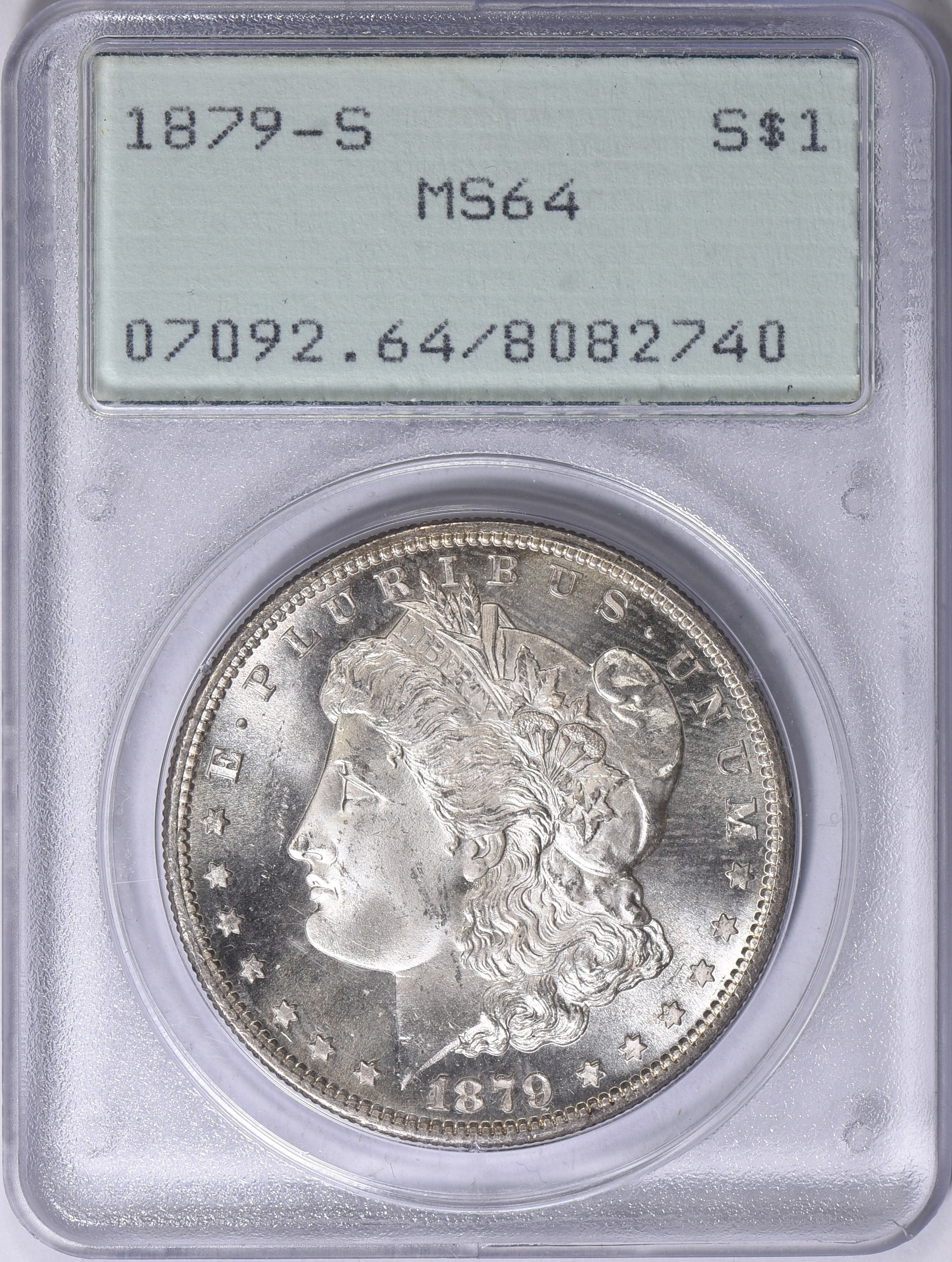 1879-S Morgan Silver Dollar PCGS MS-64 OGH (1st Gen) (Item 1729591) | GreatCollections Coin Auctions