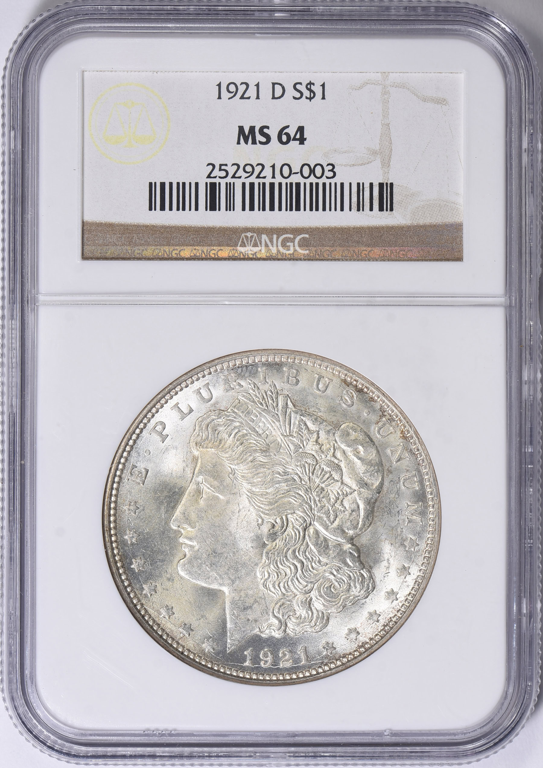 1921-D Morgan Silver Dollar NGC MS-64 (Item 1729607) | GreatCollections Coin Auctions