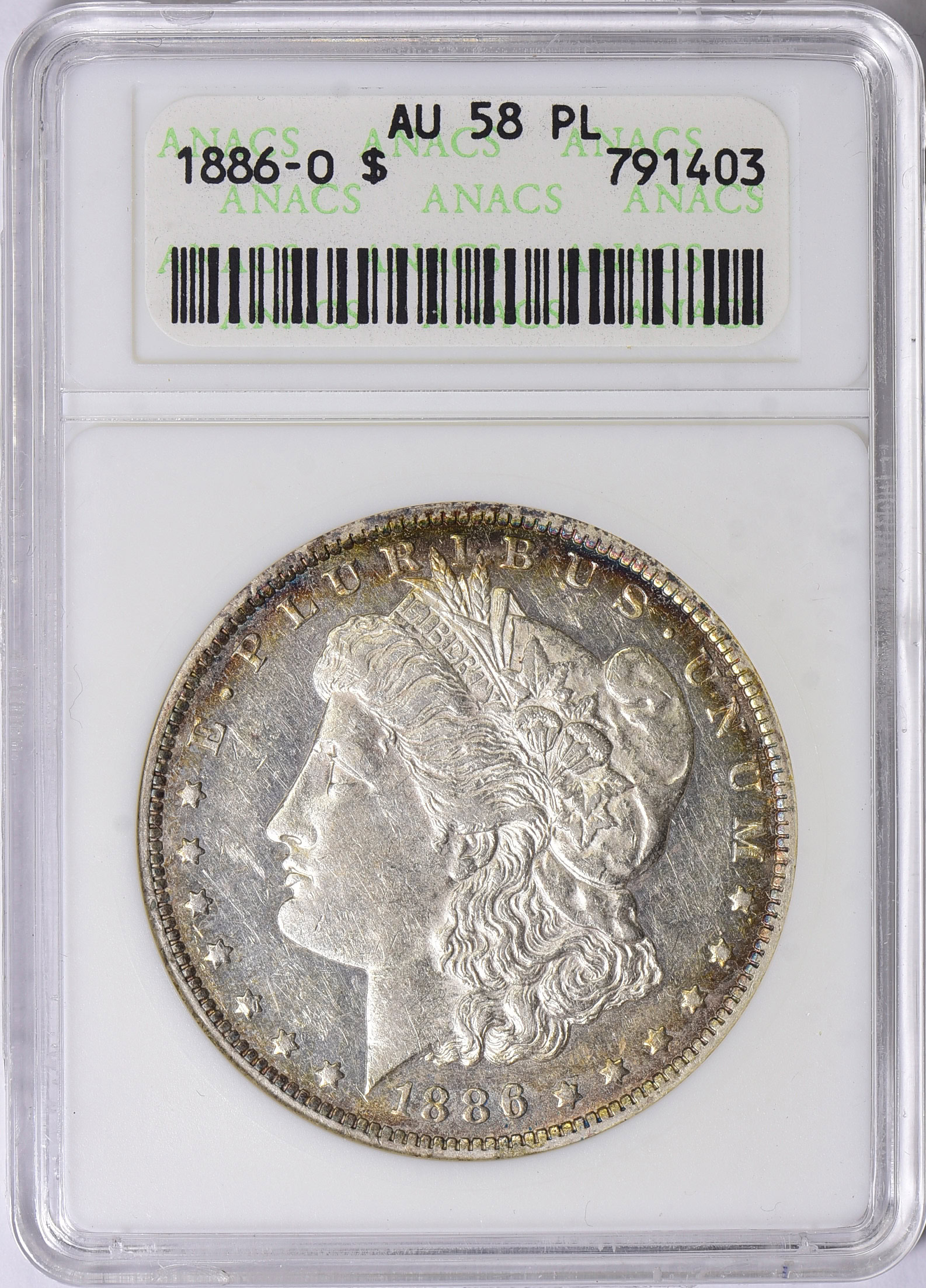1886-O Morgan Silver Dollar ANACS AU-58 PL OH (Toned) (Item 1729644) | GreatCollections Coin ...