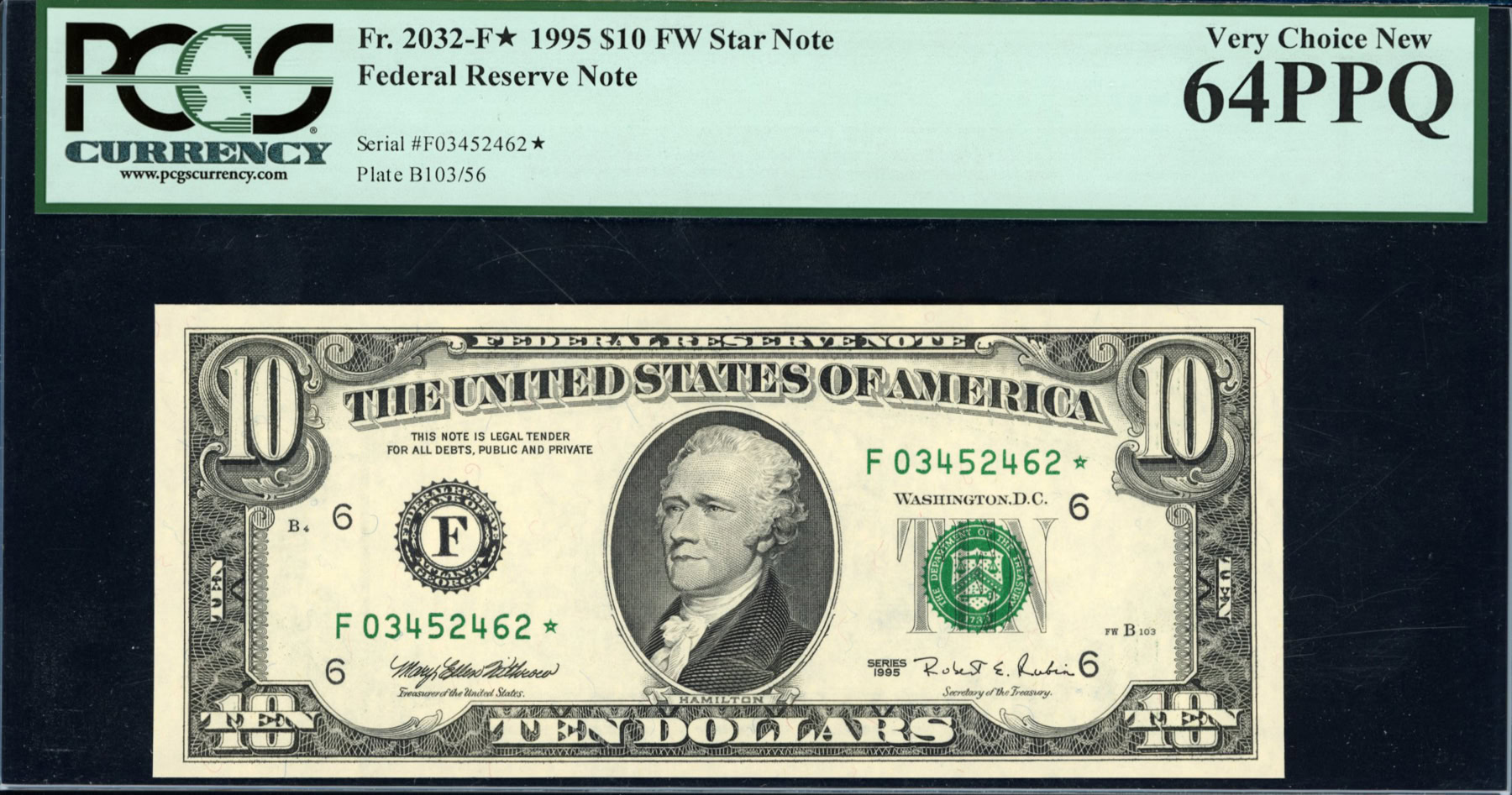 Fr. 2032-F* (F* Block) 1995 $10 Atlanta Federal Reserve Star Note ...