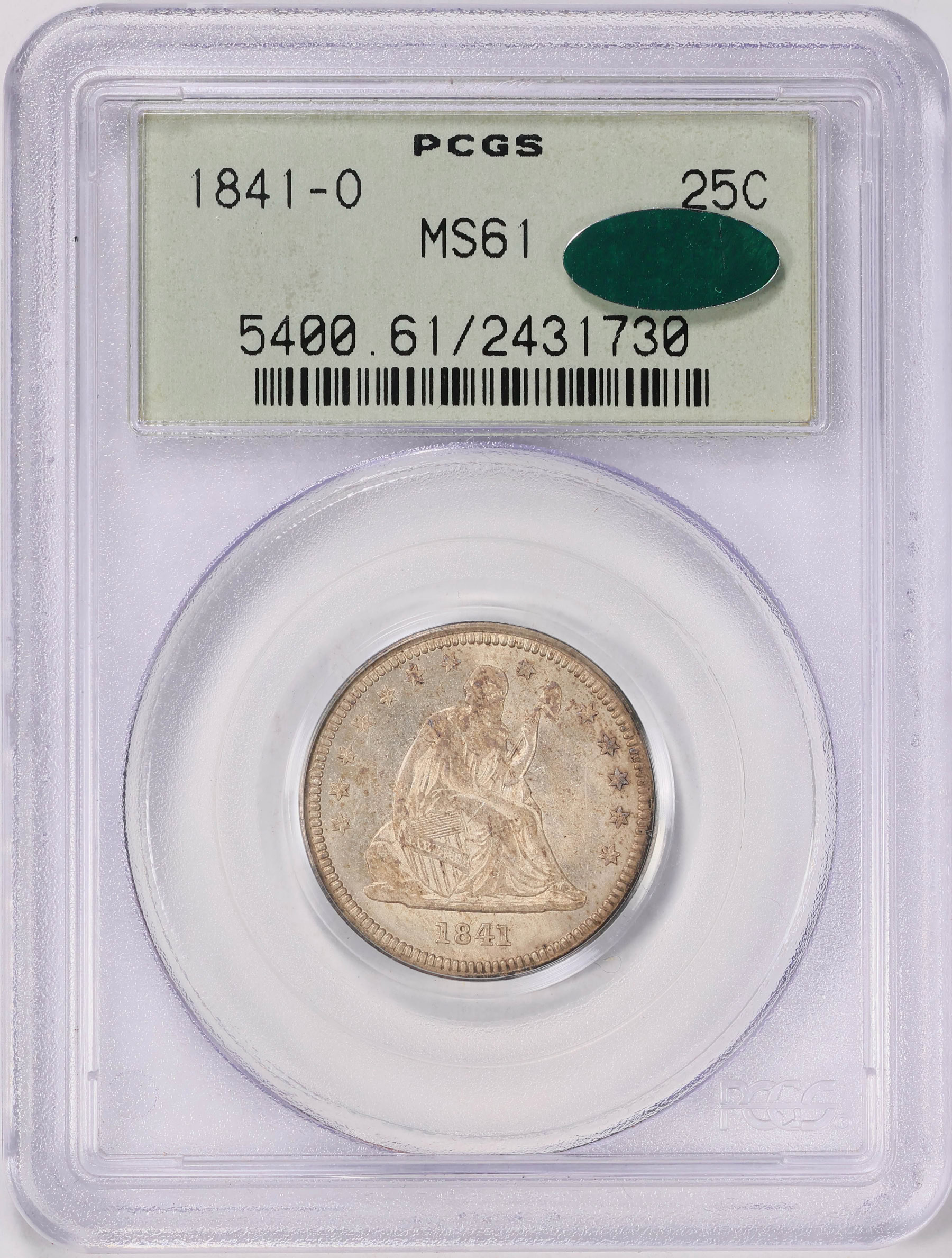 1841-O Seated Liberty Quarter PCGS MS-61 (CAC Green) OGH (Item 1729859) | GreatCollections Coin ...