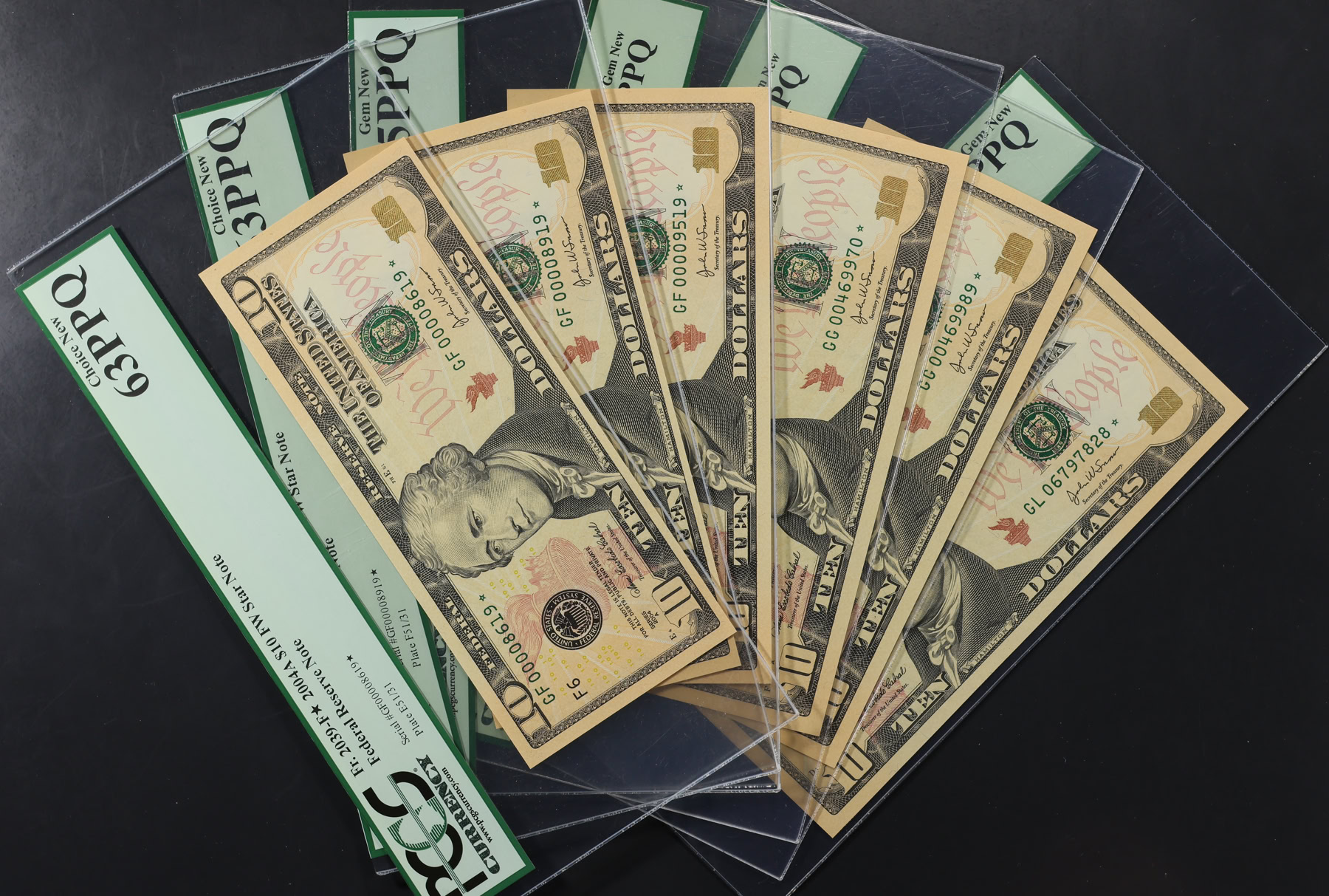 Fr. 2039-F/G/L* 2004A $10 Federal Reserve Star Notes Selection Cabral ...