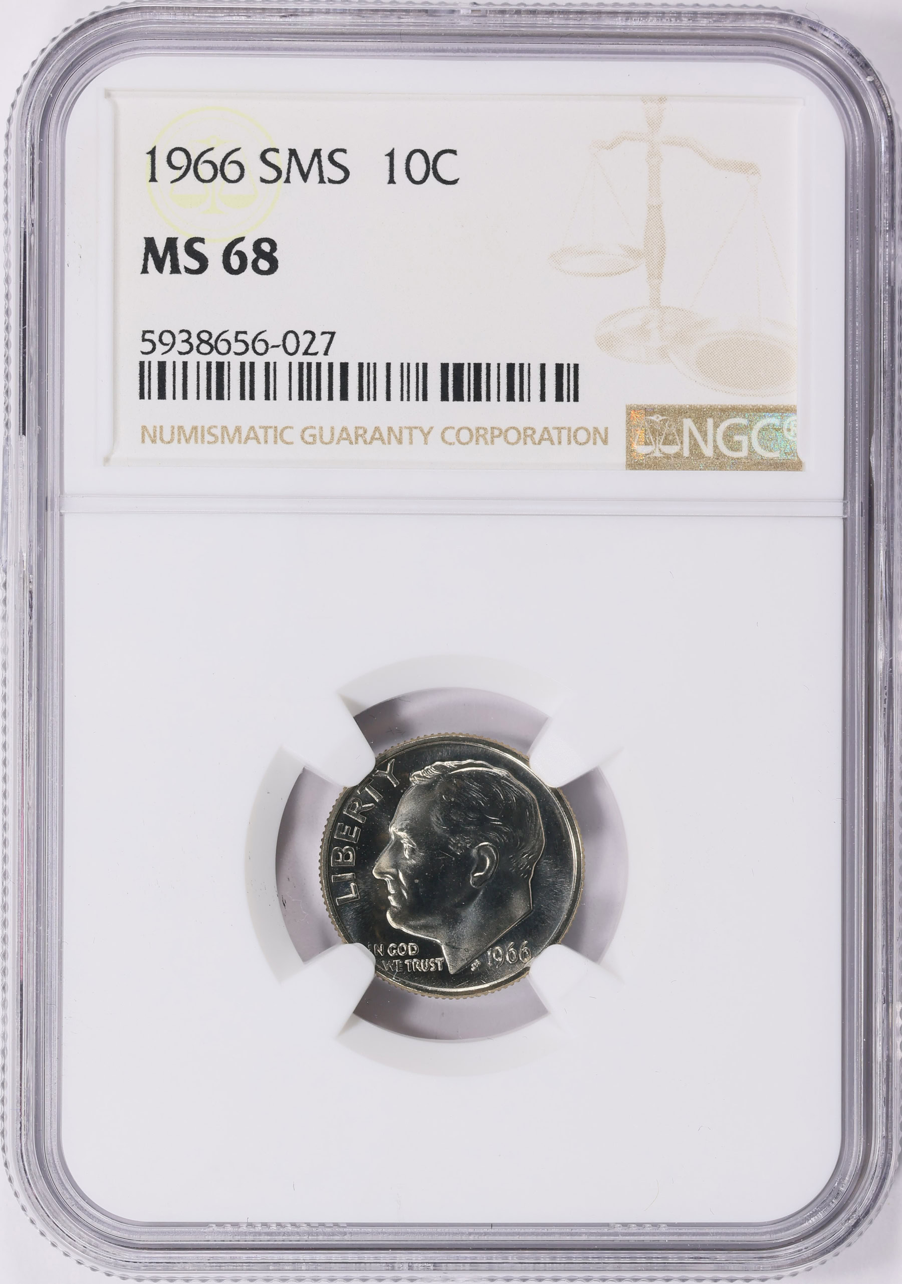 1966 Roosevelt Dime SMS NGC MS-68 (Item 1729893) | GreatCollections ...