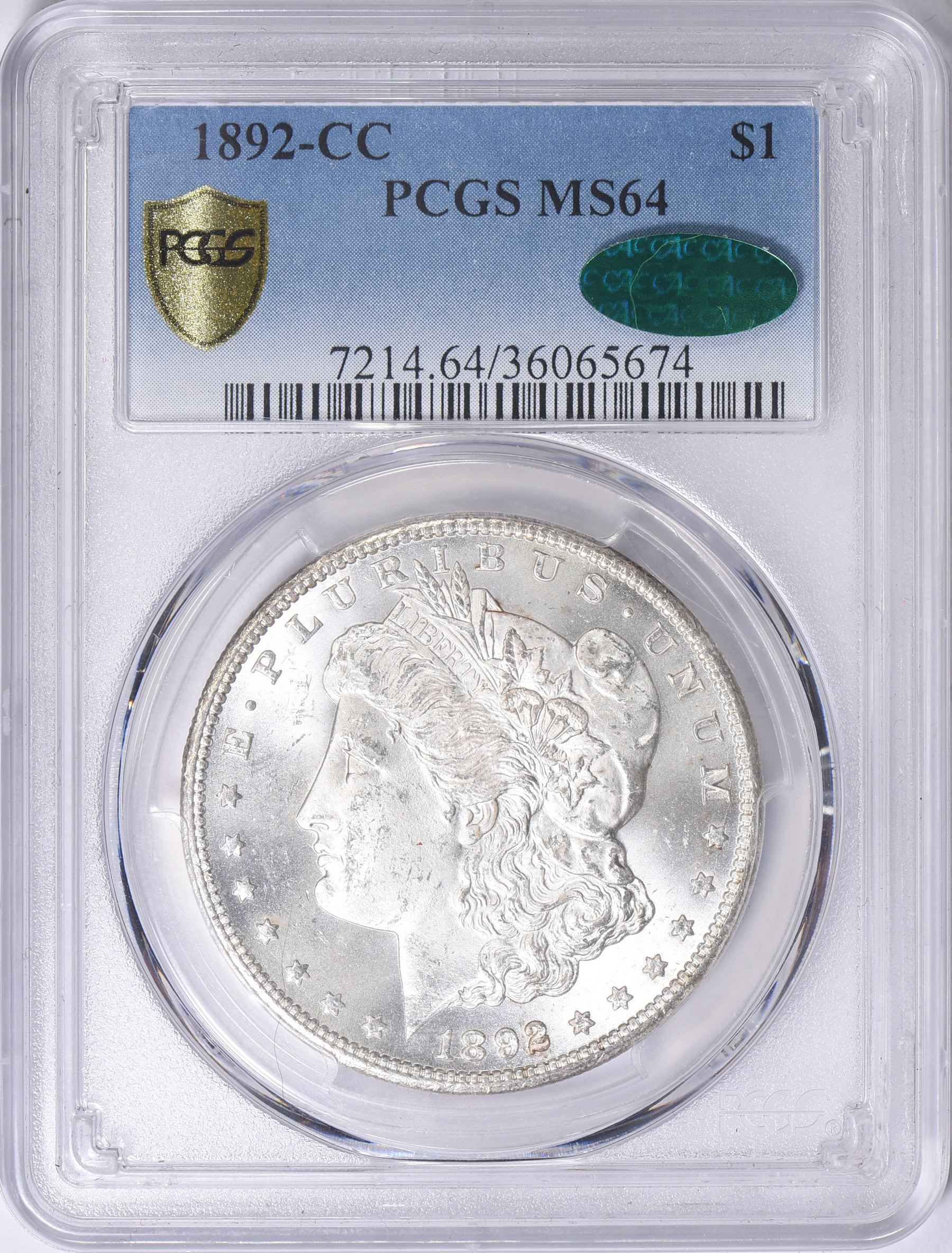 1892-CC Morgan Silver Dollar PCGS MS-64 (CAC Green) (Item 1729985) | GreatCollections Coin Auctions