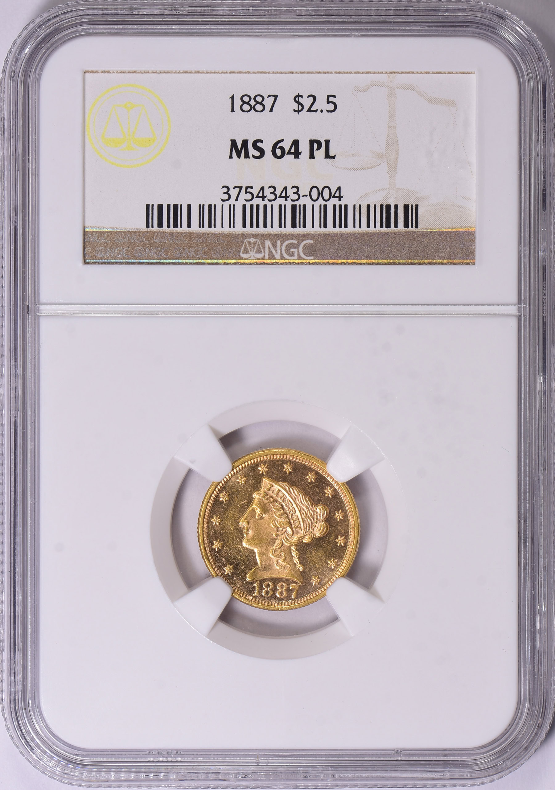 1887 Liberty Gold Quarter Eagle NGC MS-64 PL (Item 1729995 ...
