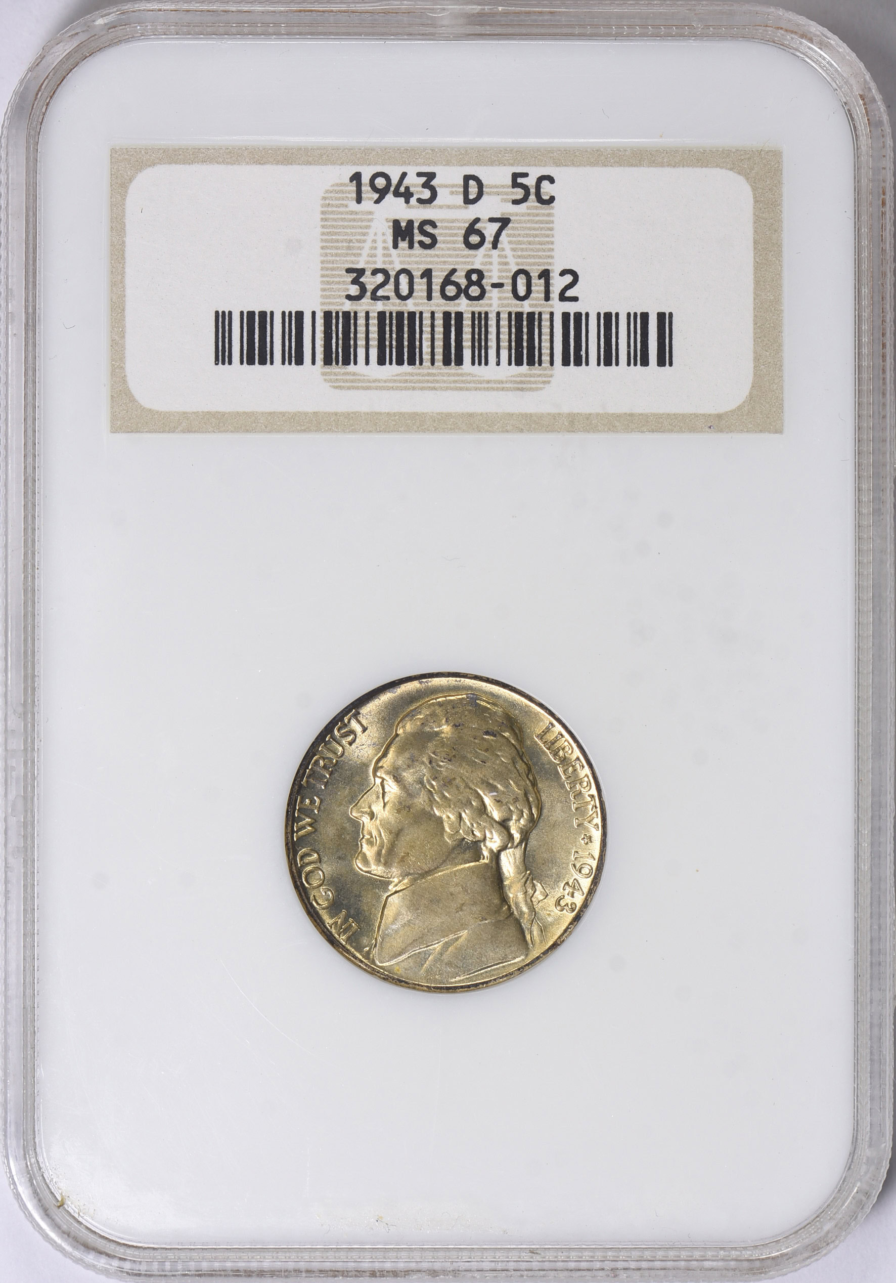 1943-D Jefferson Nickel NGC MS-67 OH (Item 1730007) | GreatCollections Coin Auctions