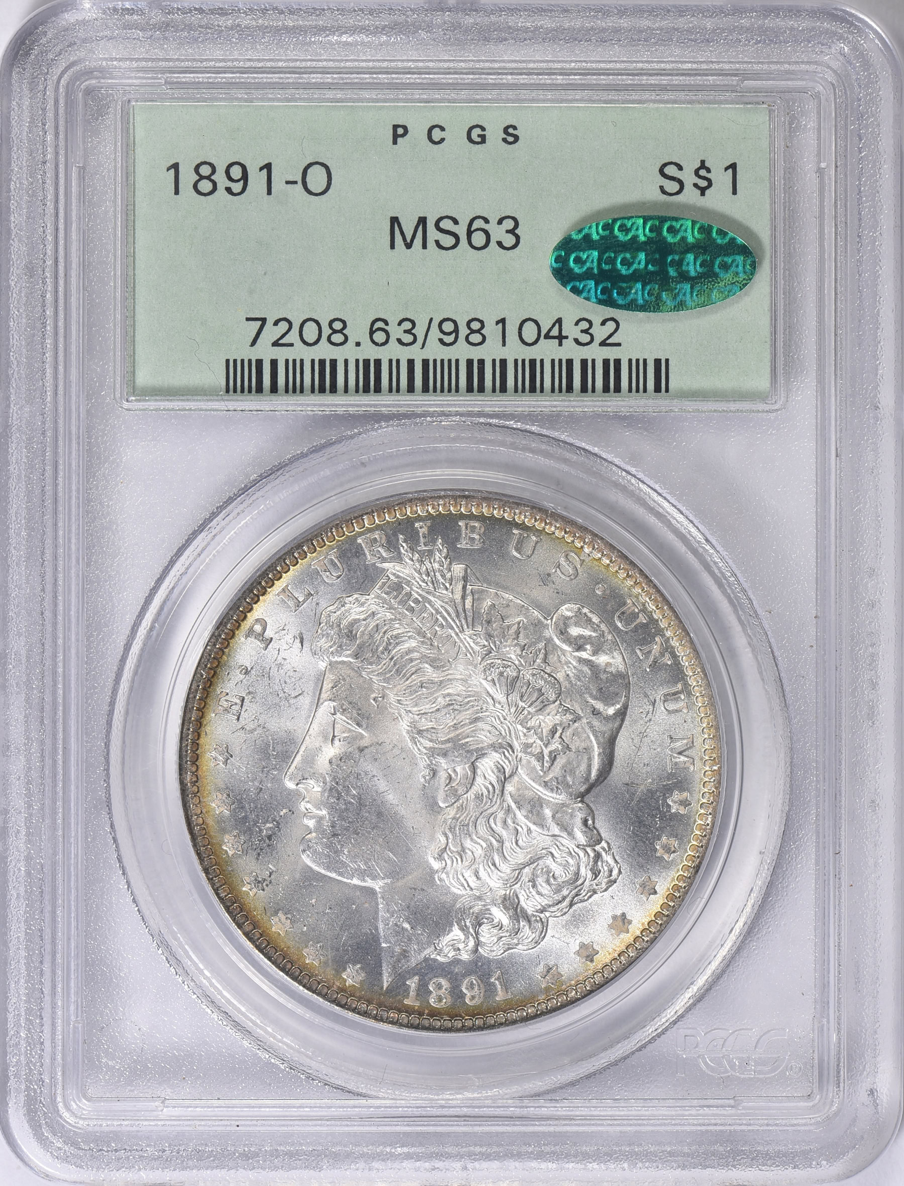 1891-O Morgan Silver Dollar PCGS MS-63 (CAC Green) OGH (Item 1730029) | GreatCollections Coin ...