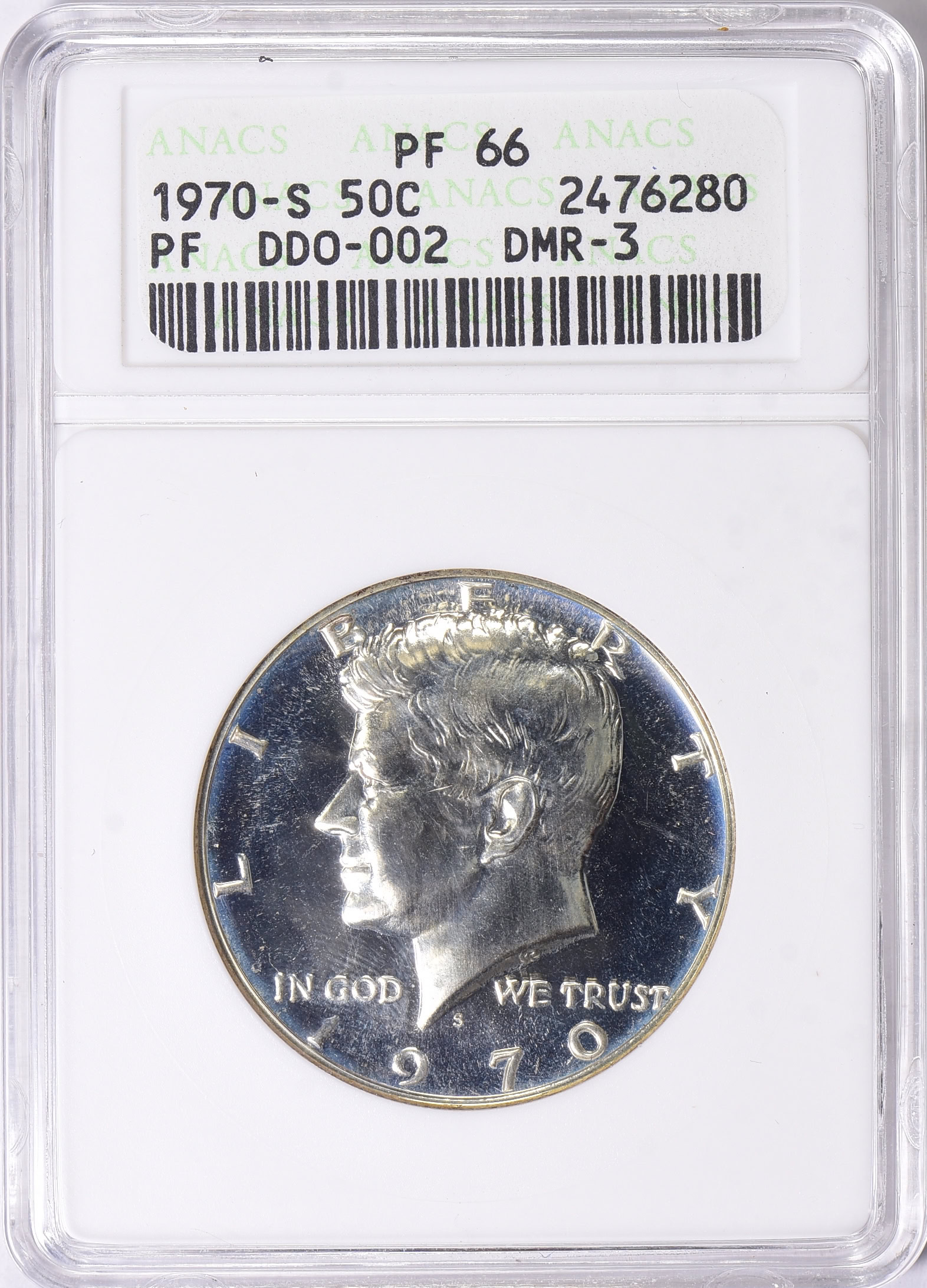 1970-S Kennedy Half Dollar DDO-002 DMR-3 ANACS Proof-66 OH (Item 1730039) | GreatCollections ...