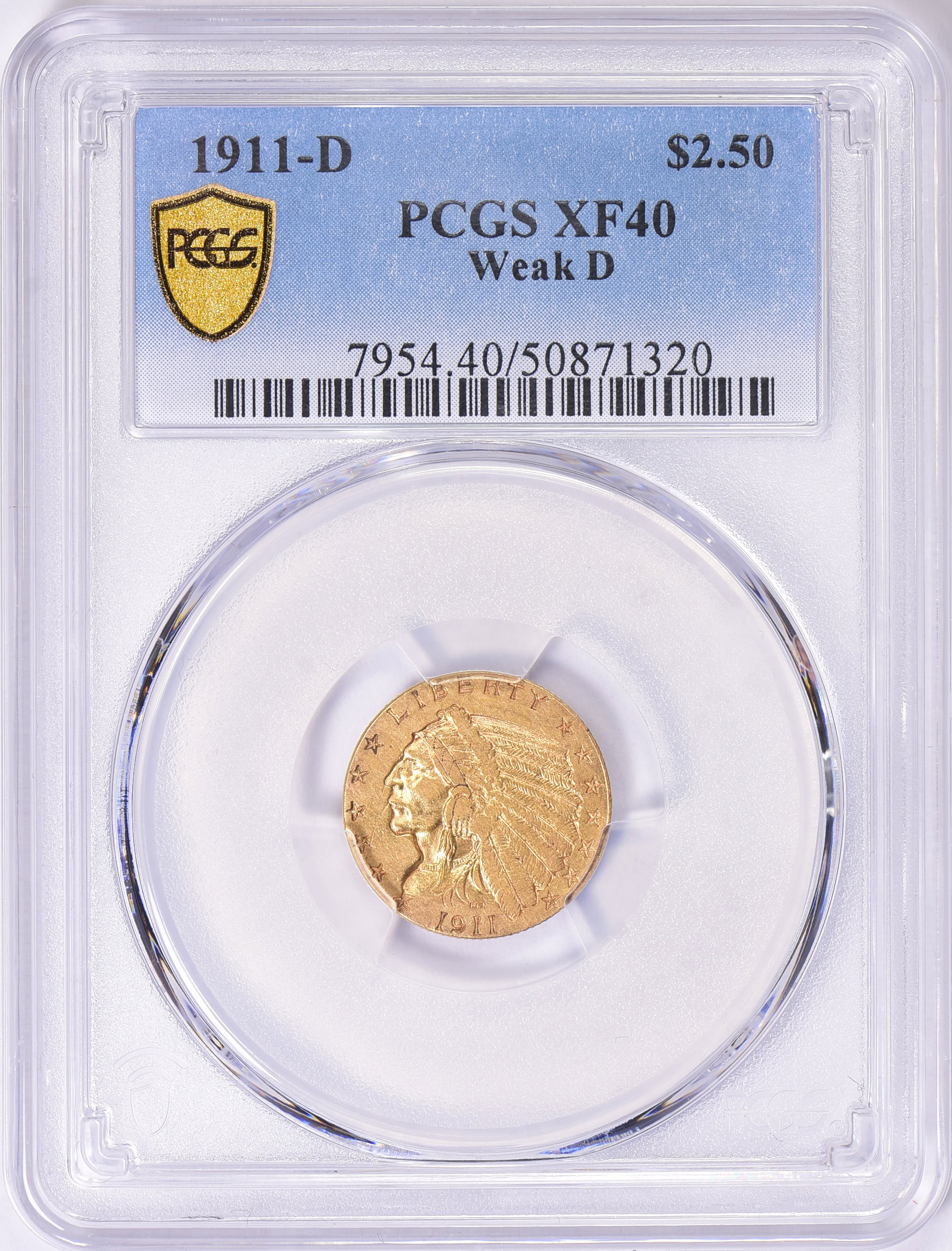 1911-D Indian Gold Quarter Eagle Weak D PCGS XF-40 (Item 1730081 ...