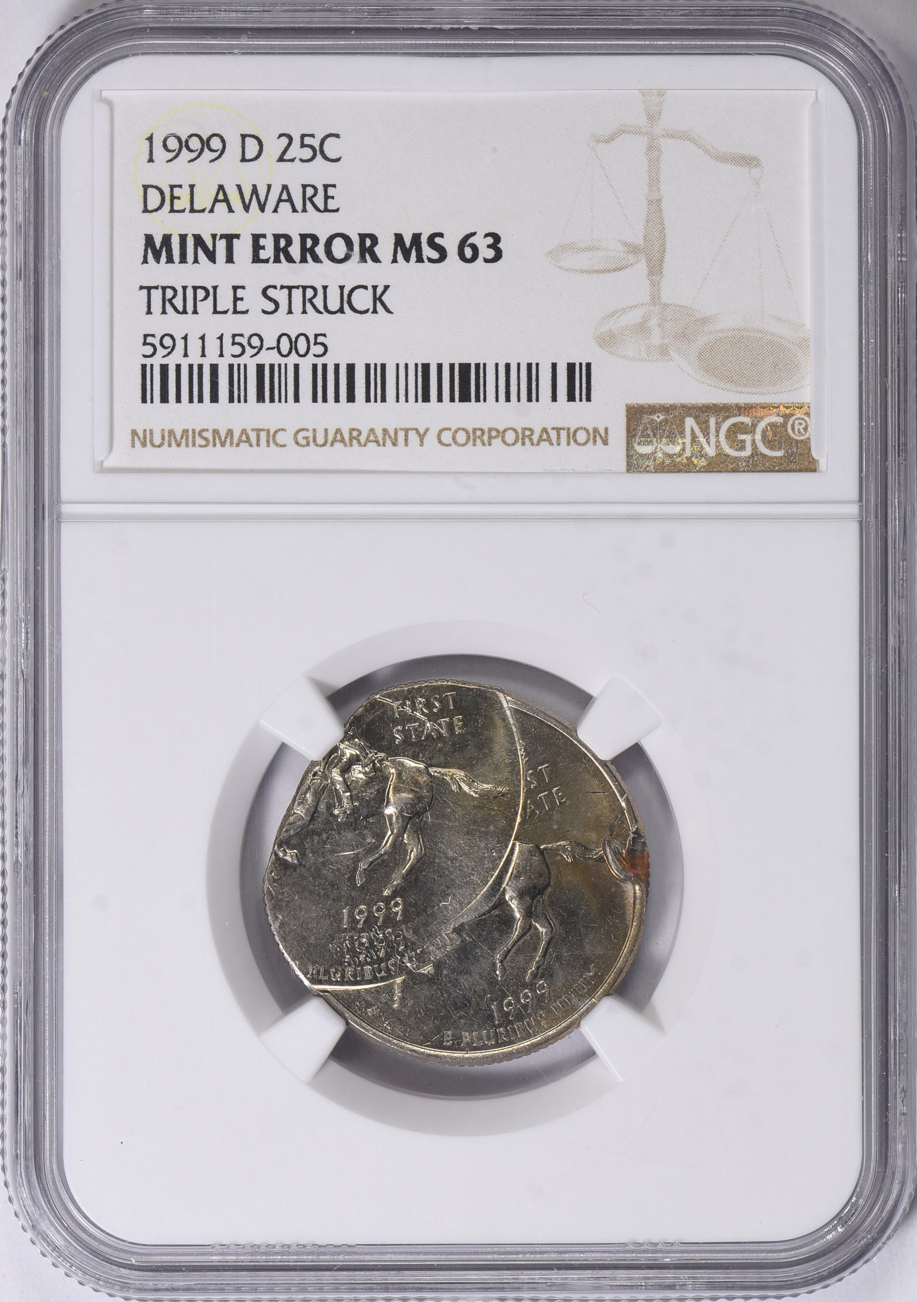 Mint Error 1999-D State Quarter Delaware Triple Struck NGC MS-63 | NGC ...