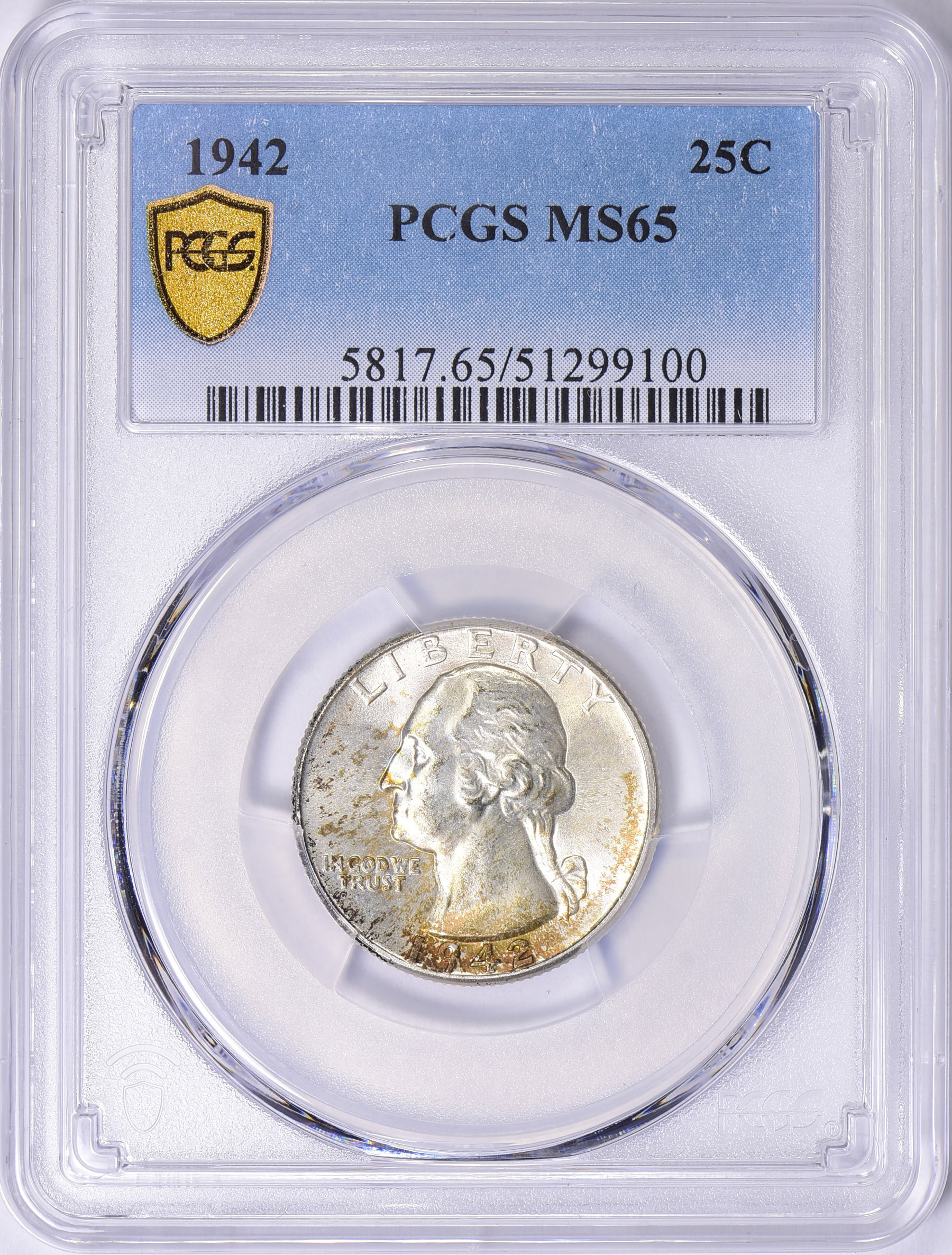 1942 Washington Quarter PCGS MS-65 (Toned) (Item 1730199) | GreatCollections Coin Auctions