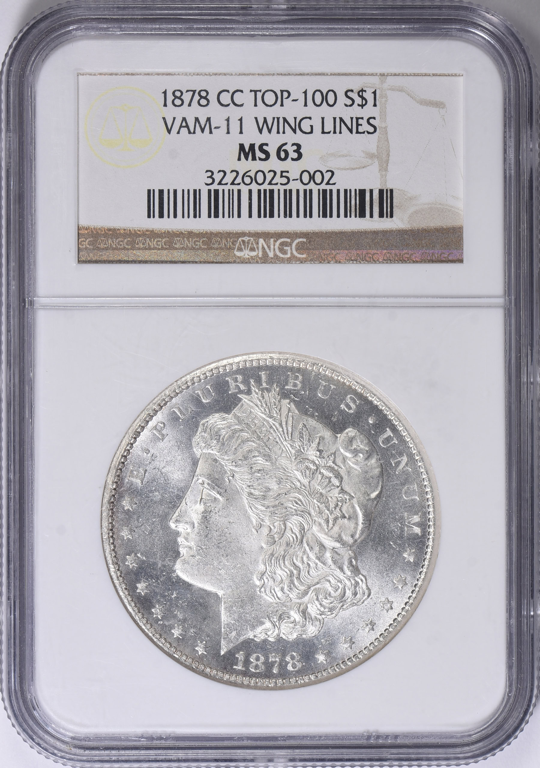 1878-CC Morgan Silver Dollar Lines in Wing VAM-11 Top 100 NGC MS-63 ...