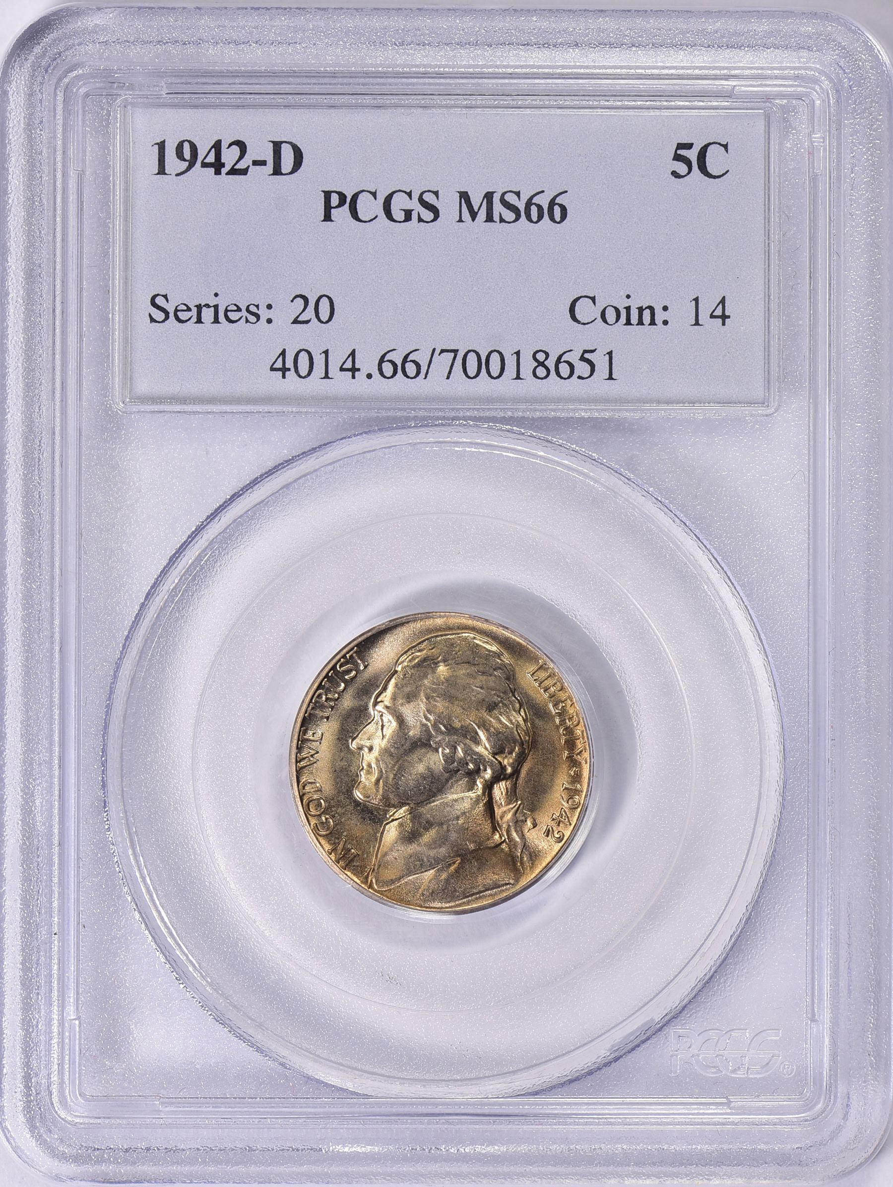 1942-D Jefferson Nickel Type 1 PCGS MS-66 (Item 1730312) | GreatCollections Coin Auctions